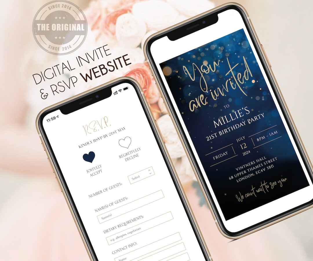Digital Birthday Invitation & RSVP - Mini Website - Navy Gold - You Are ...
