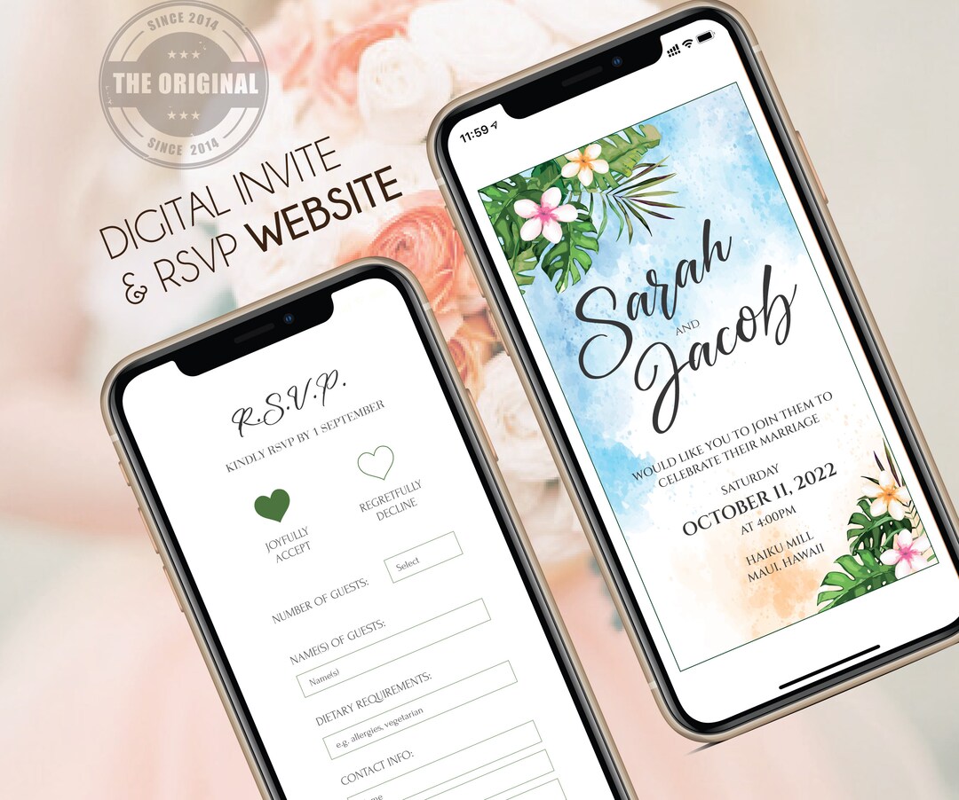 Digital Wedding Invitation & RSVP - Mini Wedding Website - Tropical ...