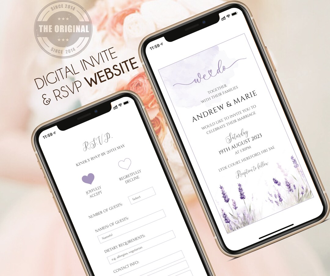 Digital Wedding Invitation & RSVP - Mini Wedding Website - Lavender ...