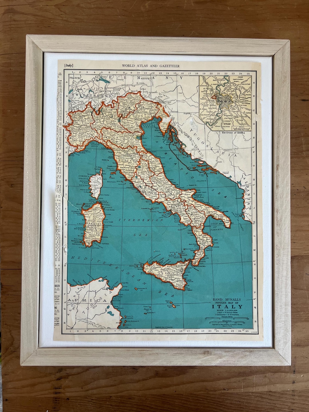 1930’s Vintage Italy WWII Era Map, Antique Framed Map of Italy Europe ...