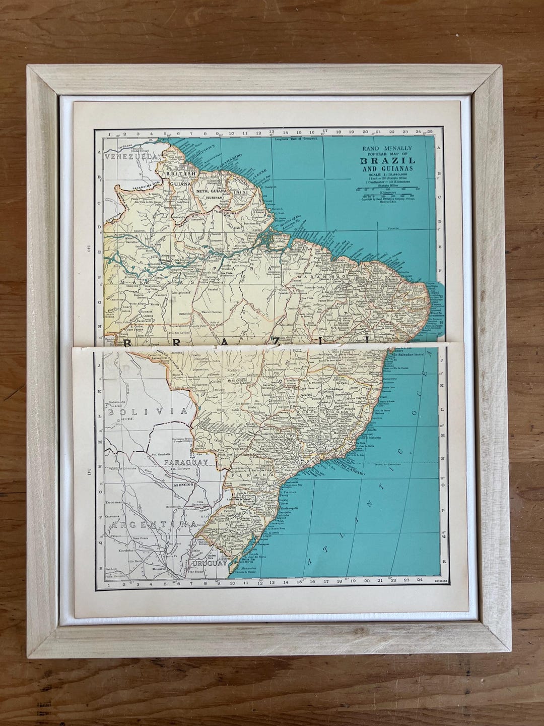1930’s Vintage Brazil WWII Era Map, Antique Framed Map of Brazil ...