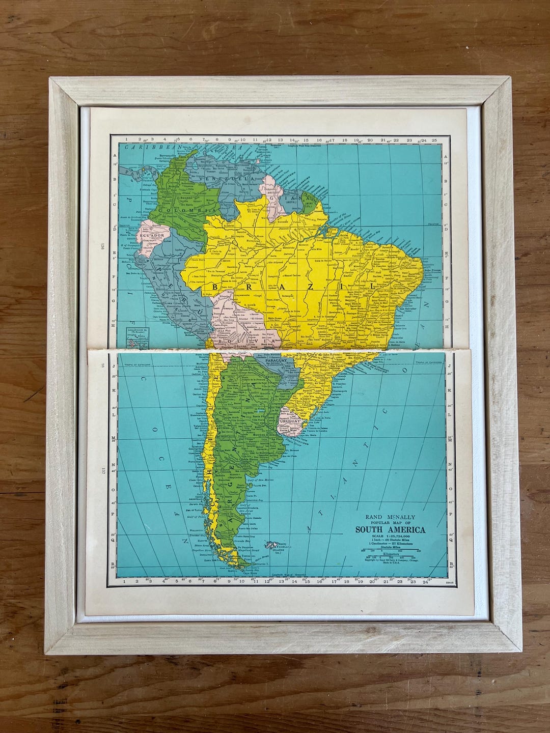 1930s Vintage South America WWII Era Map, Antique Framed Colorful Map ...
