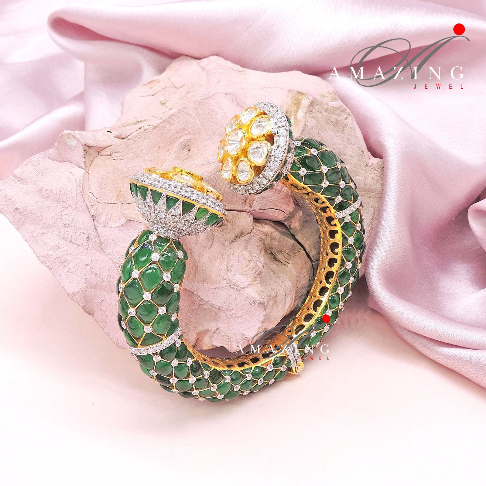 Silver Moissanite Polki Hydro Ruby Bangles,925 Silver Bangle, Bridal Polki Bangle ,indian ...