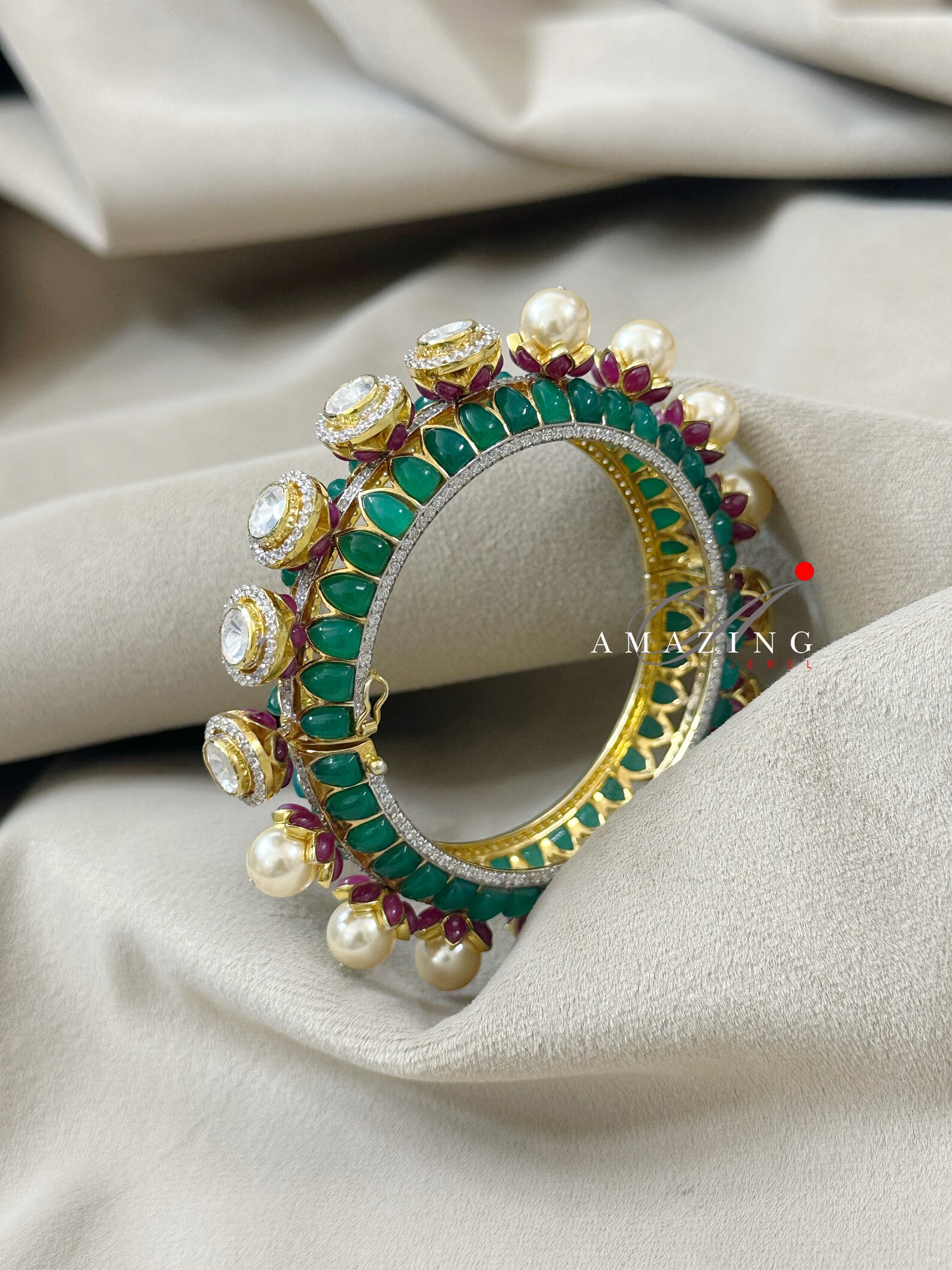 Silver Moissanite Polki Chip Stone Bangle, 925 Bangle, Bridal Polki ...