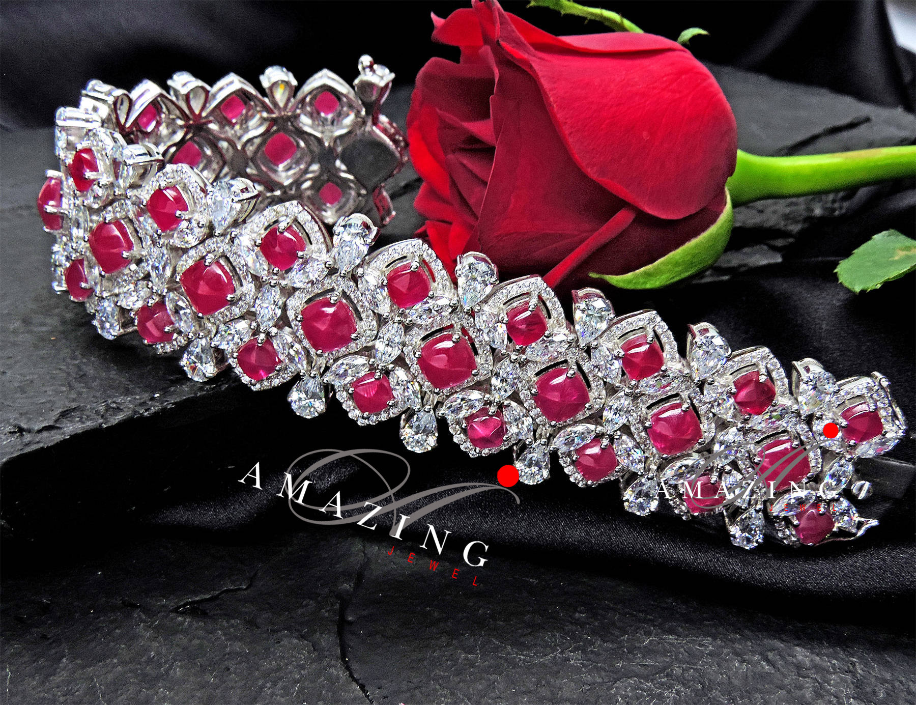 Silver Swarovski Glass Filled Ruby Bracelet Cubic Zirconia Bracelet ...
