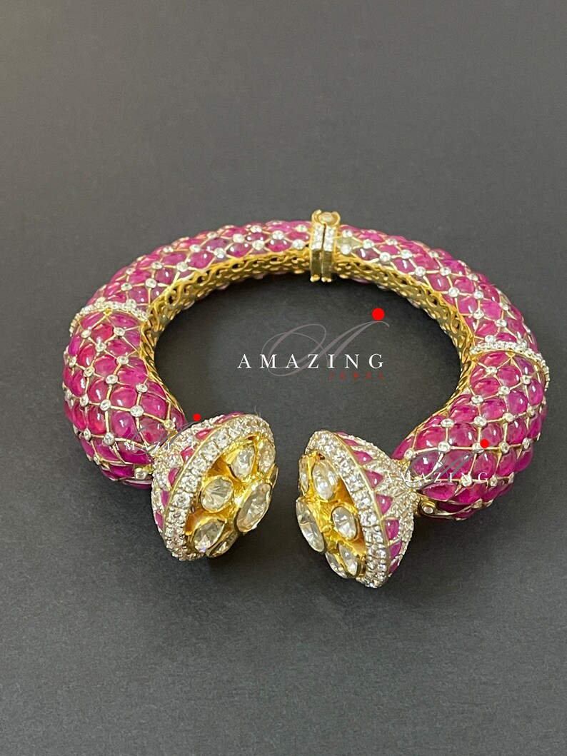 Silver Moissanite Polki Hydro Ruby Bangles,925 Silver Bangle, Bridal Polki Bangle ,indian ...