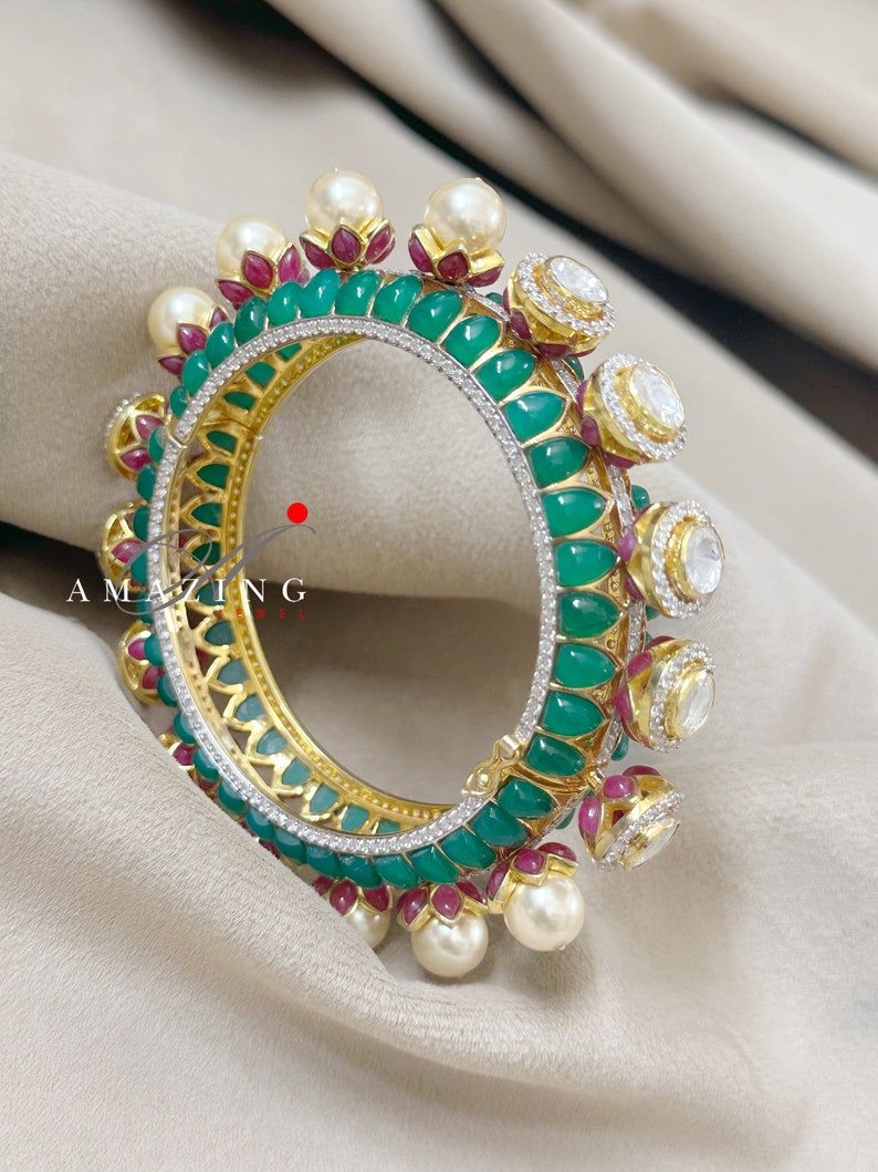 Silver Moissanite Polki Chip Stone Bangle, 925 Bangle, Bridal Polki ...