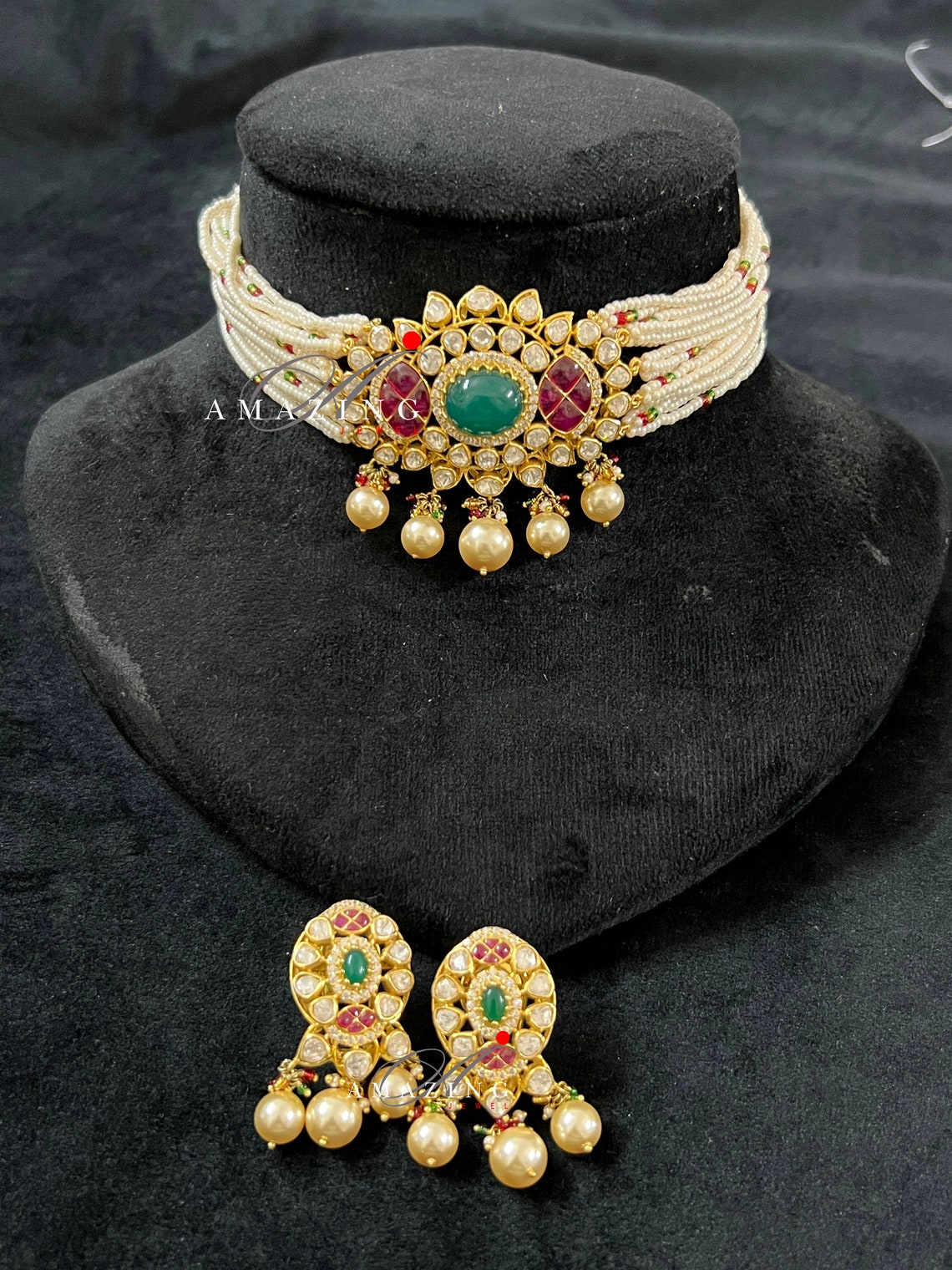 Silver Moissanite Polki Choker Polki Necklace Set - Etsy