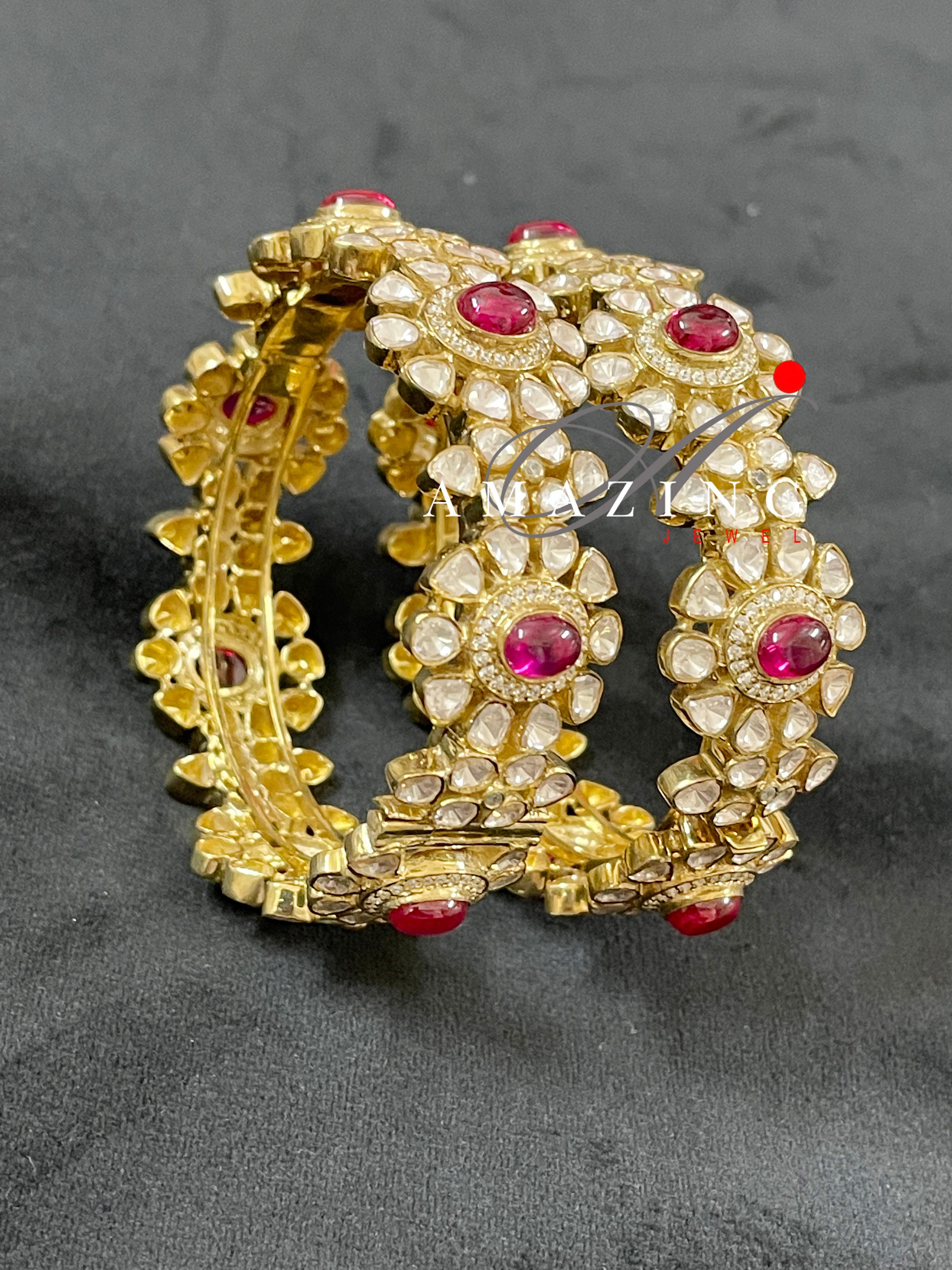 Silver Moissanite Polki Hydro Ruby Bangle,925 Silver Bangle, Bridal Polki Bangle,indian ...