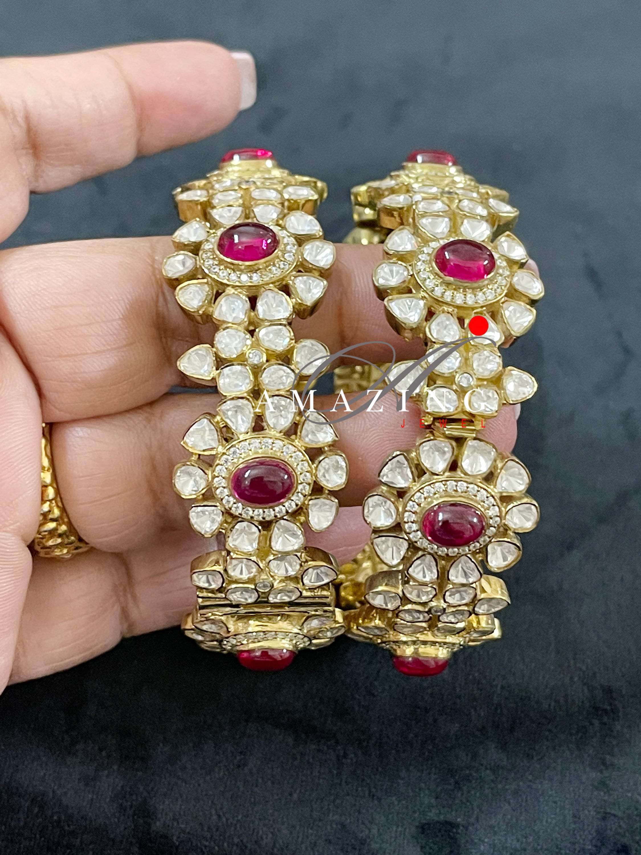 Silver Moissanite Polki Hydro Ruby Bangle,925 Silver Bangle, Bridal Polki Bangle,indian ...