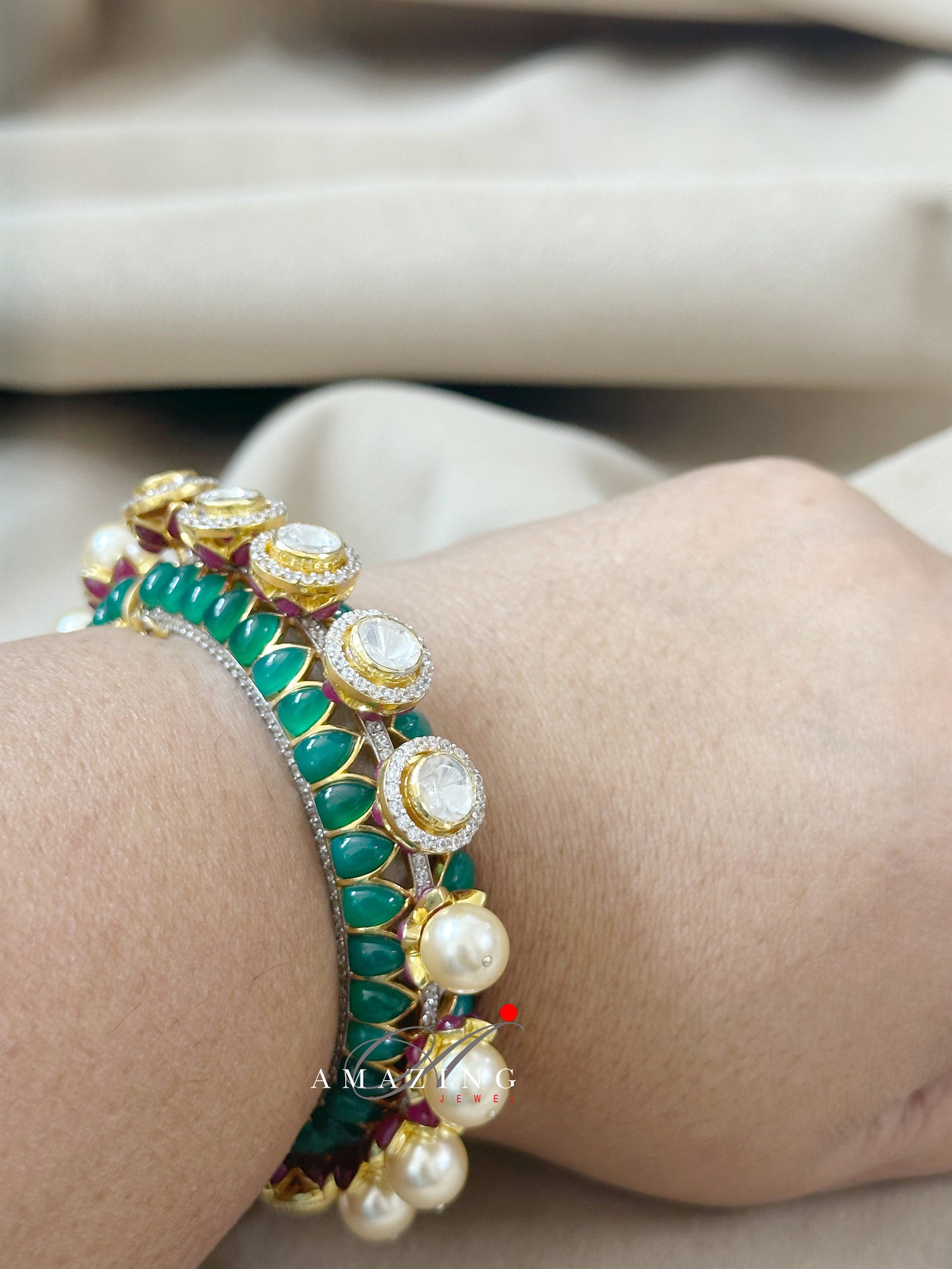 Silver Moissanite Polki Chip Stone Bangle, 925 Bangle, Bridal Polki ...