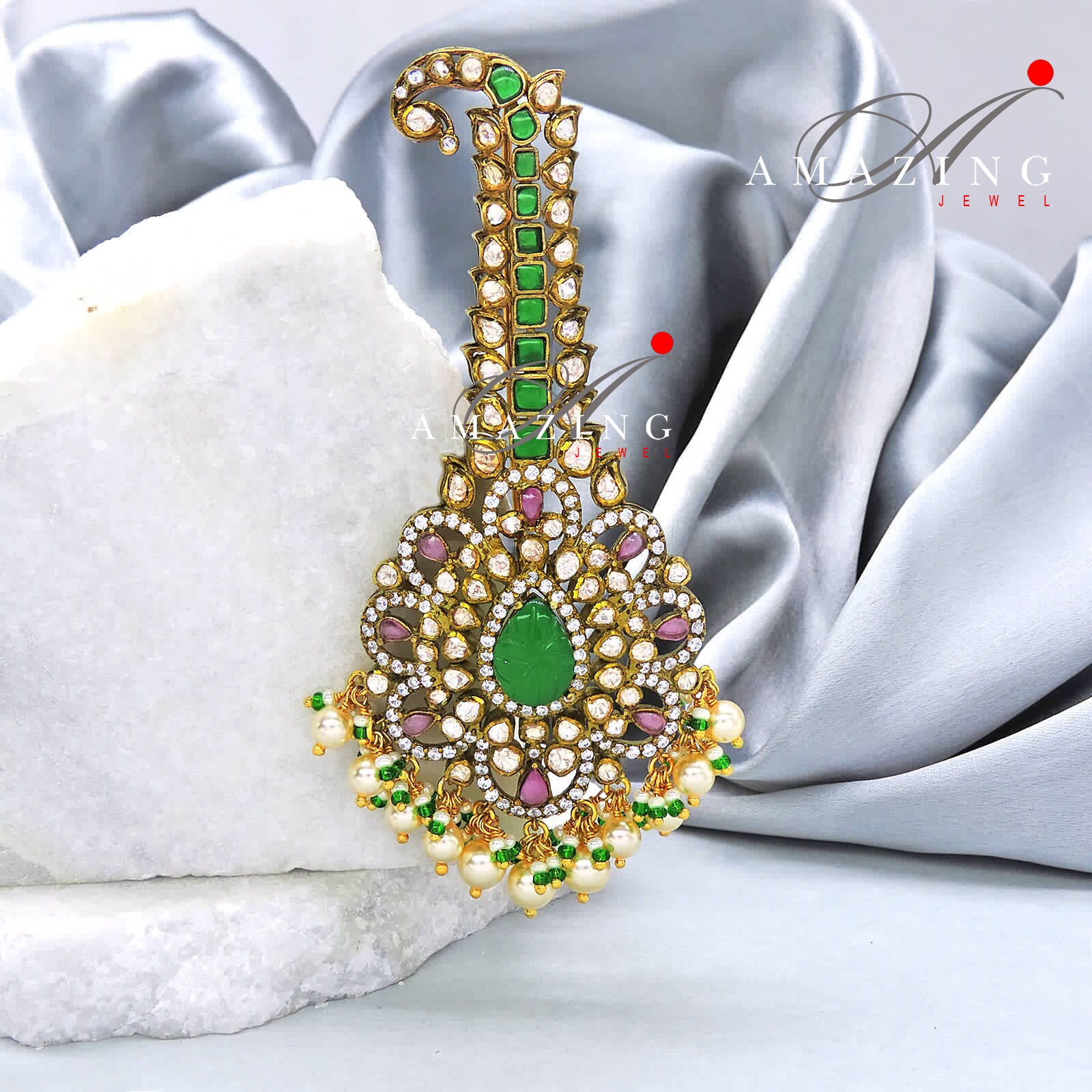 Silver Moissanite Polki Kilangi, Accessories, Moissanite Polki Turban ...