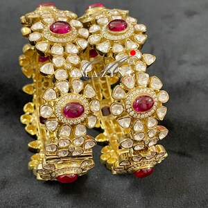 Silver Moissanite Polki Hydro Ruby Bangle,925 Silver Bangle, Bridal Polki Bangle,indian ...