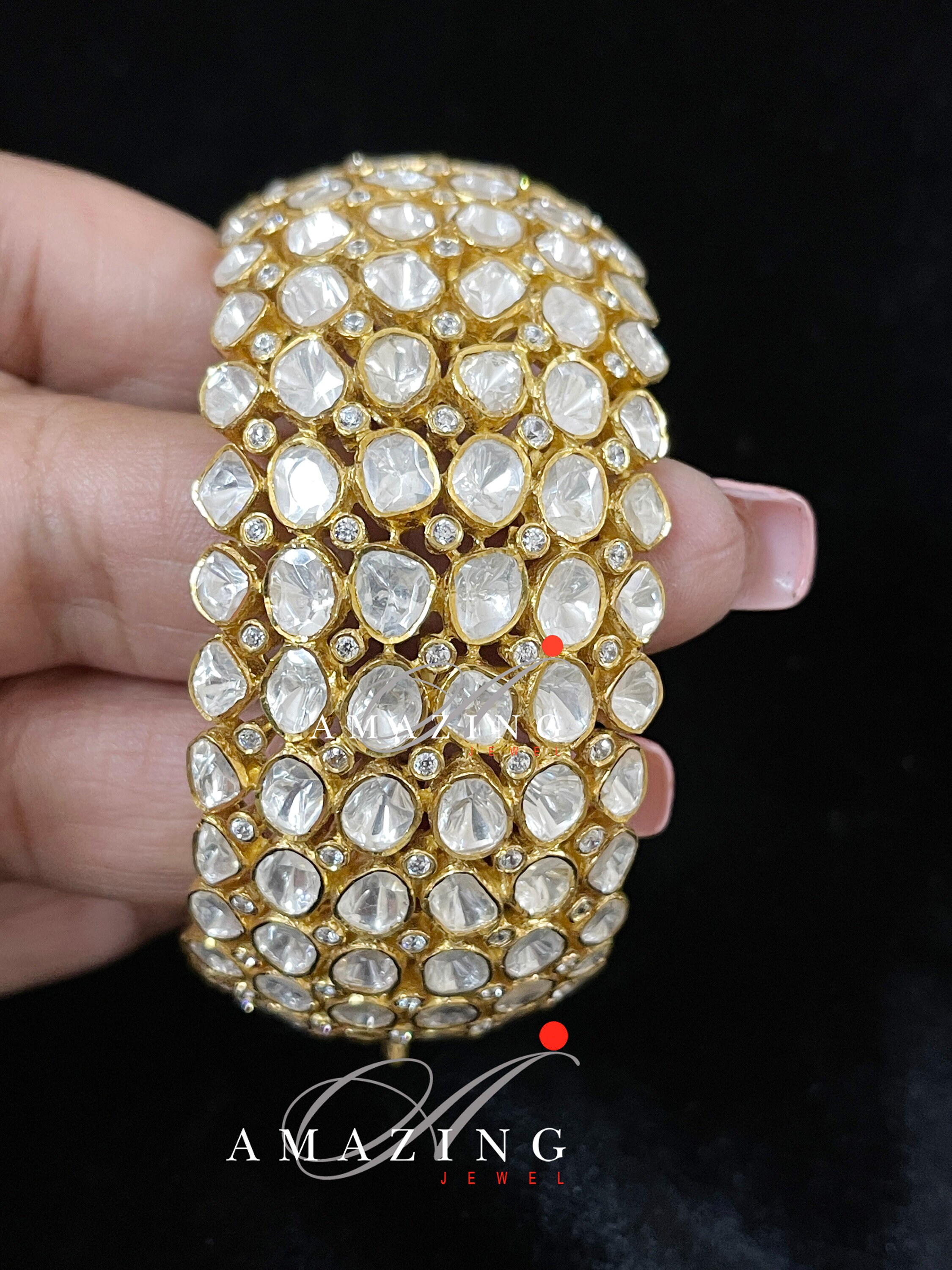 Silver Moissanite Polki Banglesindian Traditional Polki - Etsy