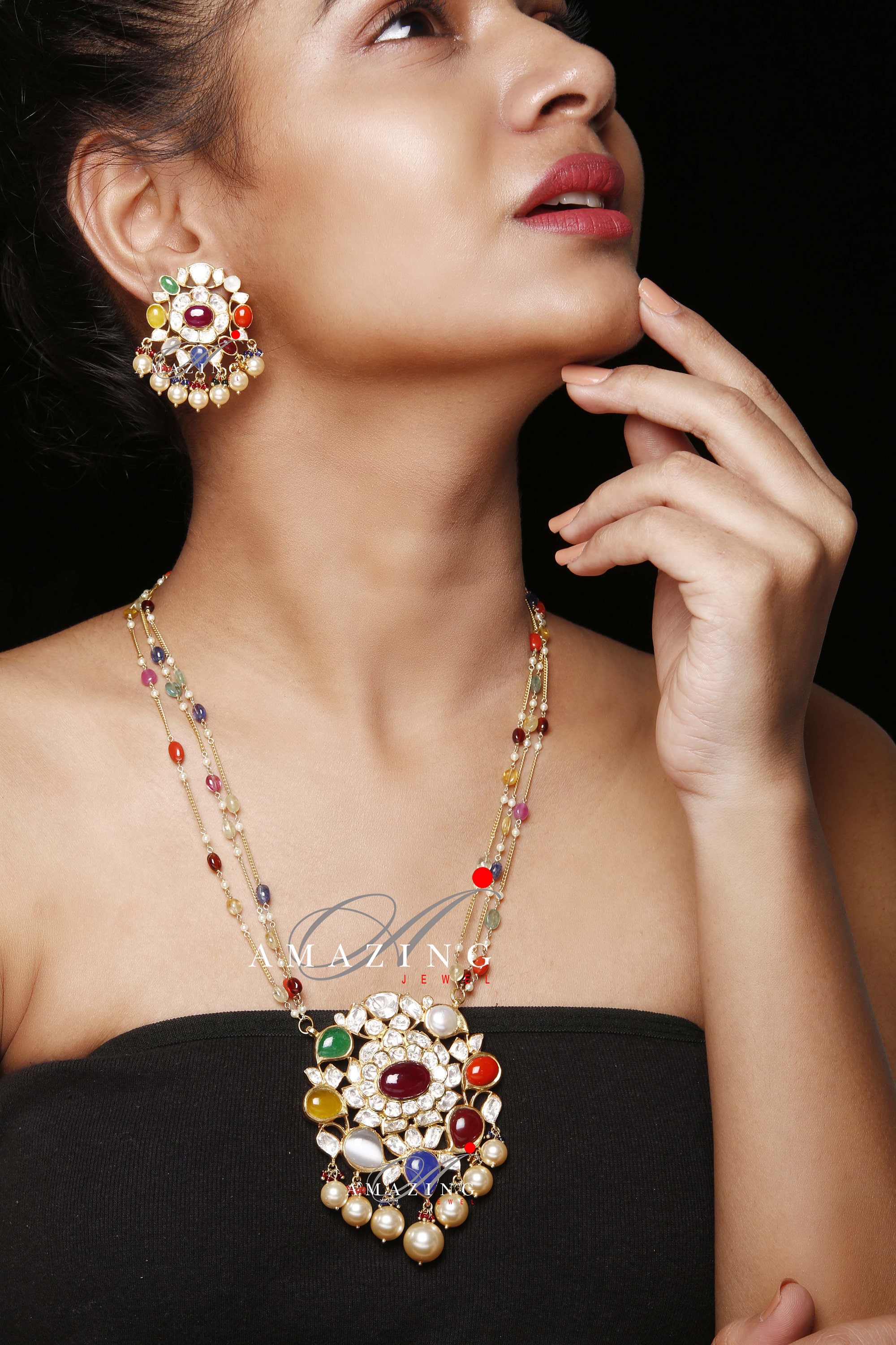 Silver Semi Precious Navratna Stone Set Indian Wedding Jewelry Set ...