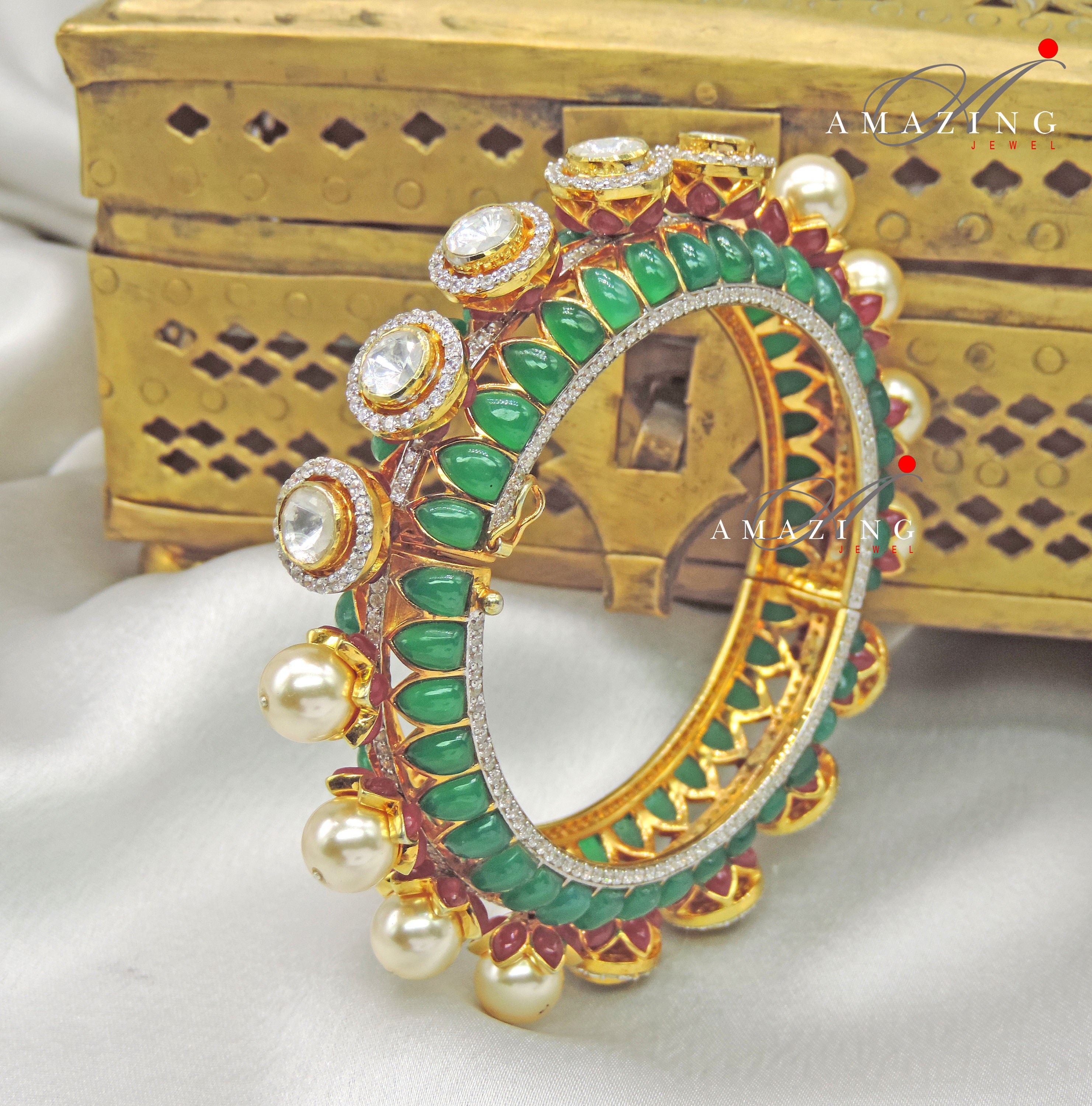 Silver Moissanite Polki Chip Stone Bangle, 925 Bangle, Bridal Polki ...