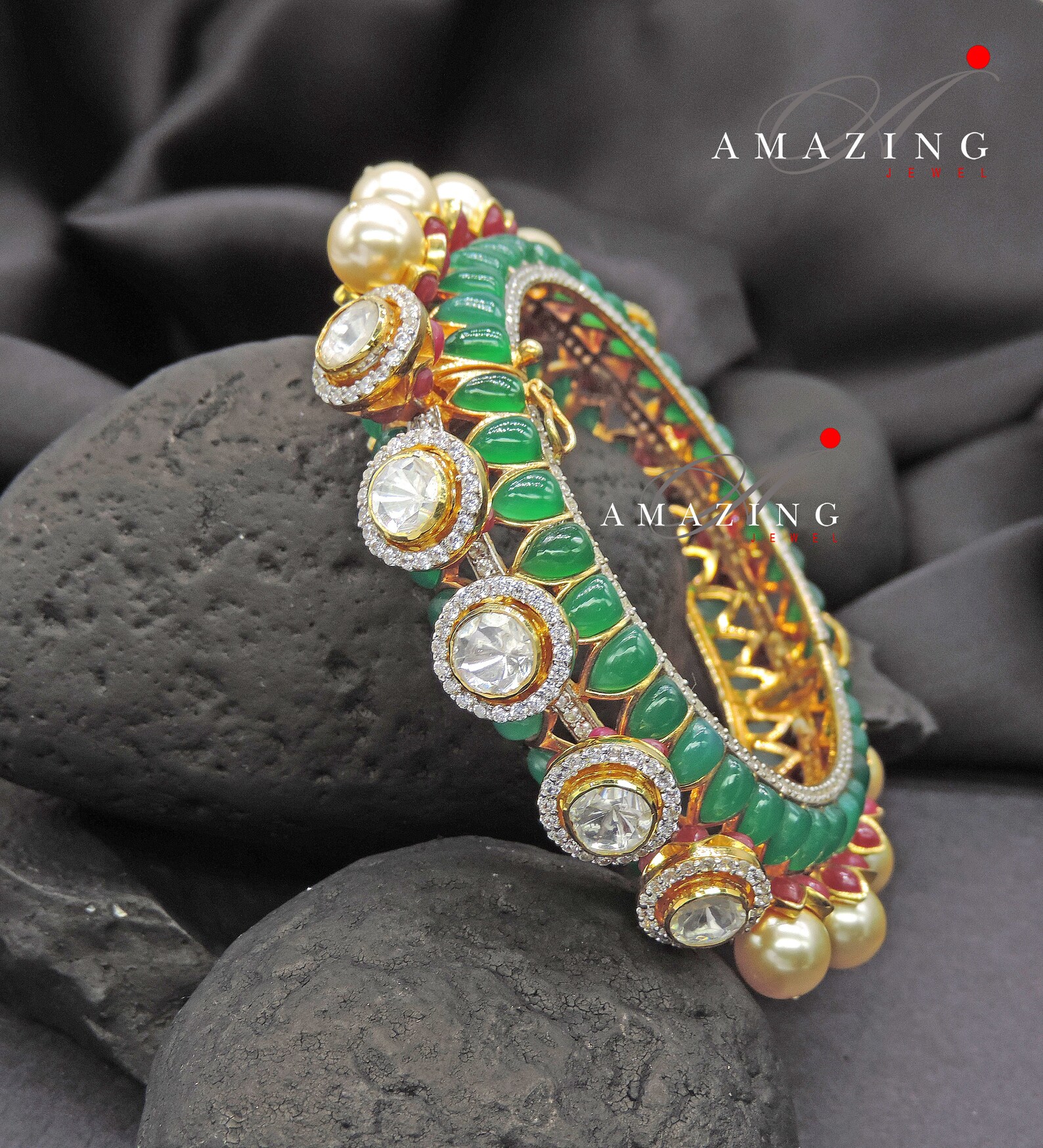 Silver Moissanite Polki Chip Stone Bangle, 925 Bangle, Bridal Polki ...