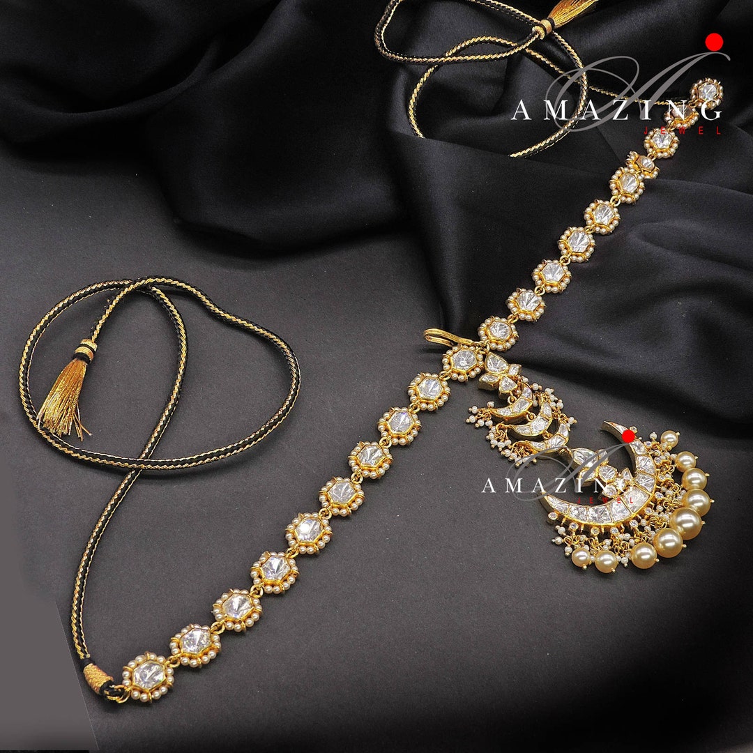 Silver. Moissanite Polki, Mathapatti, Polki Mangtika, Mangtika, Bridal ...