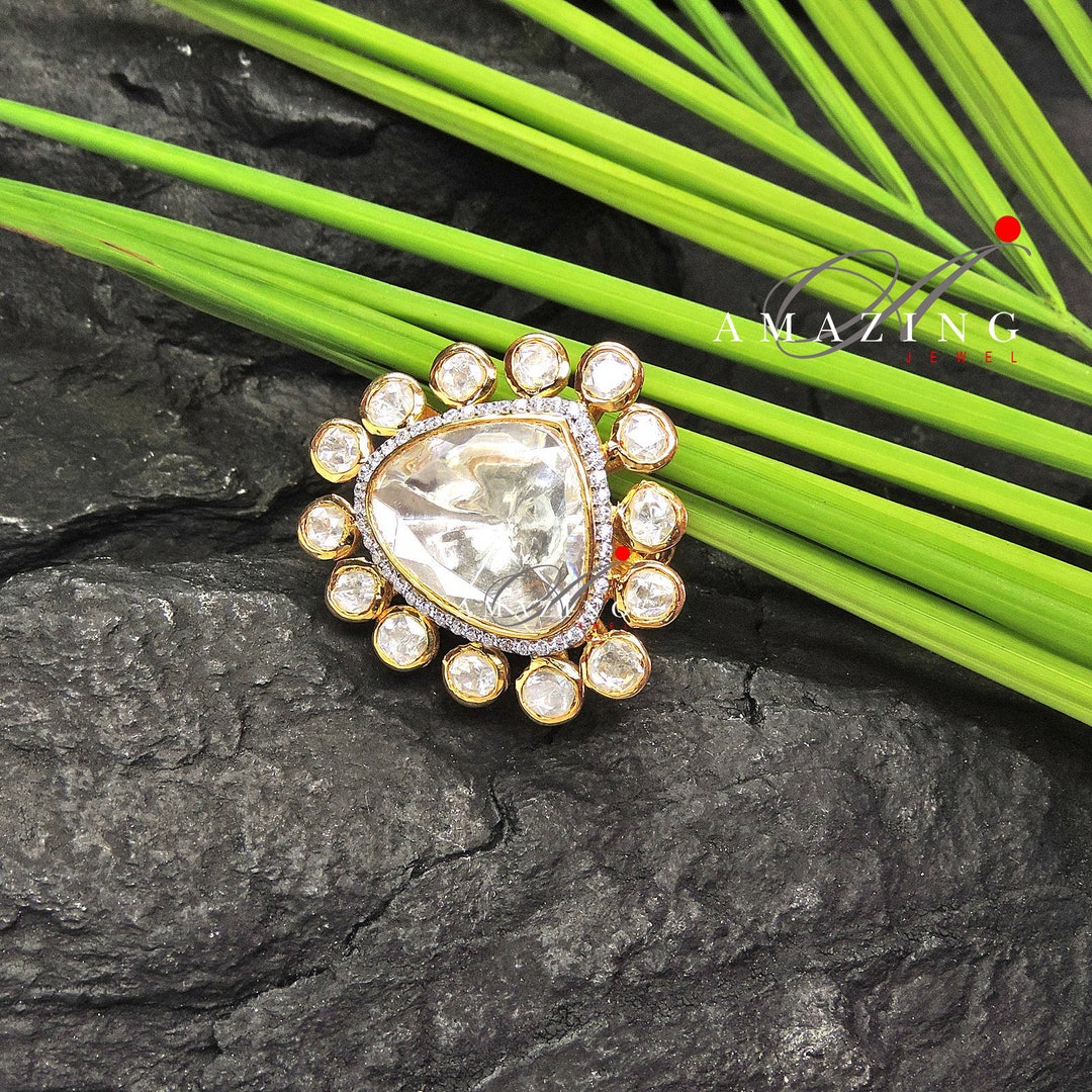 Silver Moissanite Polki Ring, Traditional Polki Ring, Polki Ring ...