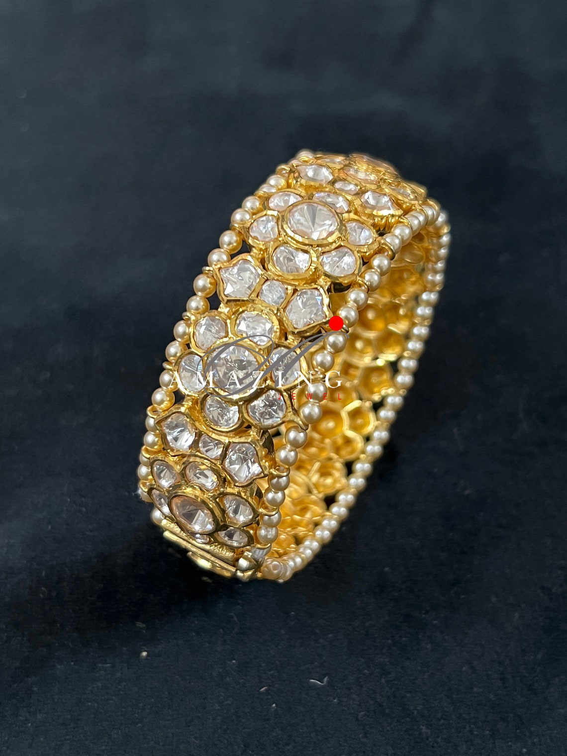 Silver Moissanite Polki Bangle , Moissanite Polki Bangle, Indian ...