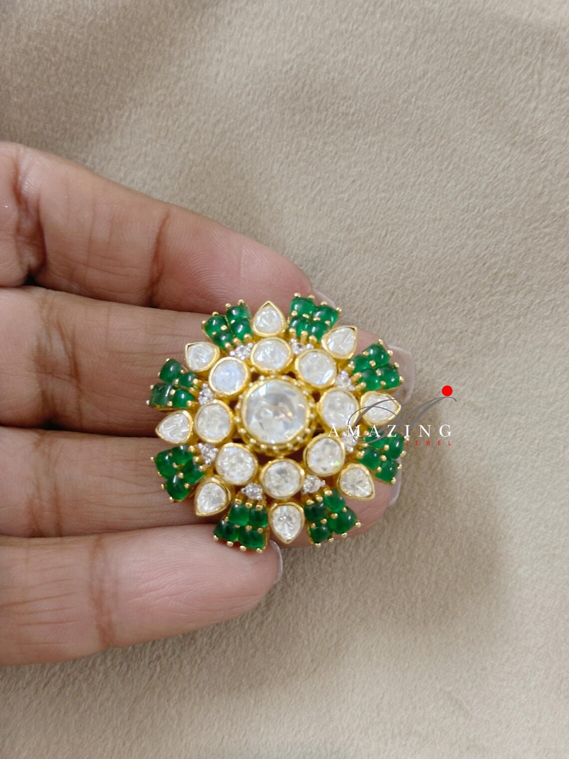 Silver Moissanite Polki Ring, Indian Traditional Ring, Polki Ring ...