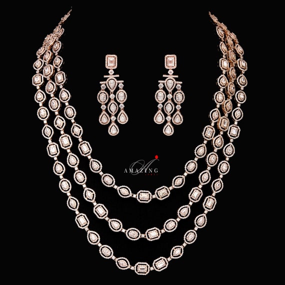Buy Silver Swarovski Multi Line Set Indian Wedding Jewelry Set Traditional Jewelry Bridal Jewelry 925sterling Silver Necklace Set Travel Jewelry Online in India Etsy