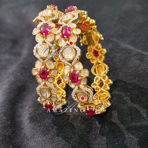 Silver Moissanite Polki Hydro Ruby Bangle, Silver Bangle, Bridal Polki Bangle, Indian ...