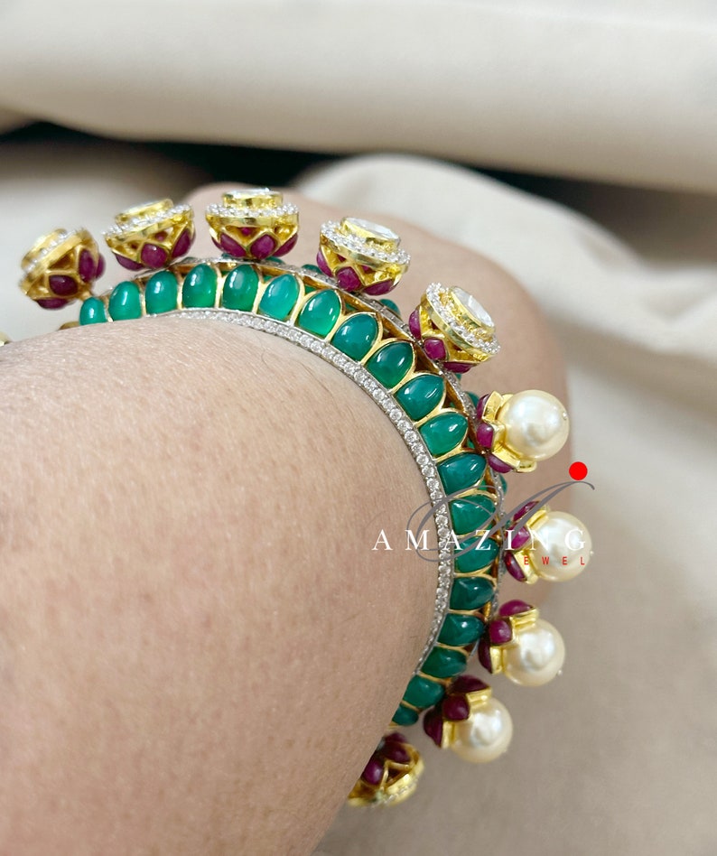 Silver Moissanite Polki Chip Stone Bangle, 925 Bangle, Bridal Polki ...