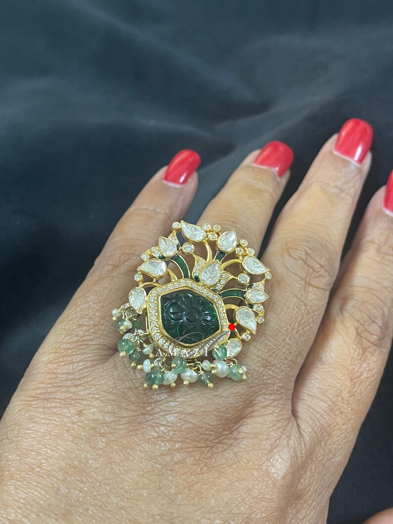 Silver Moissanite Polki Ring, Indian Traditional Ring, Polki Ring ...