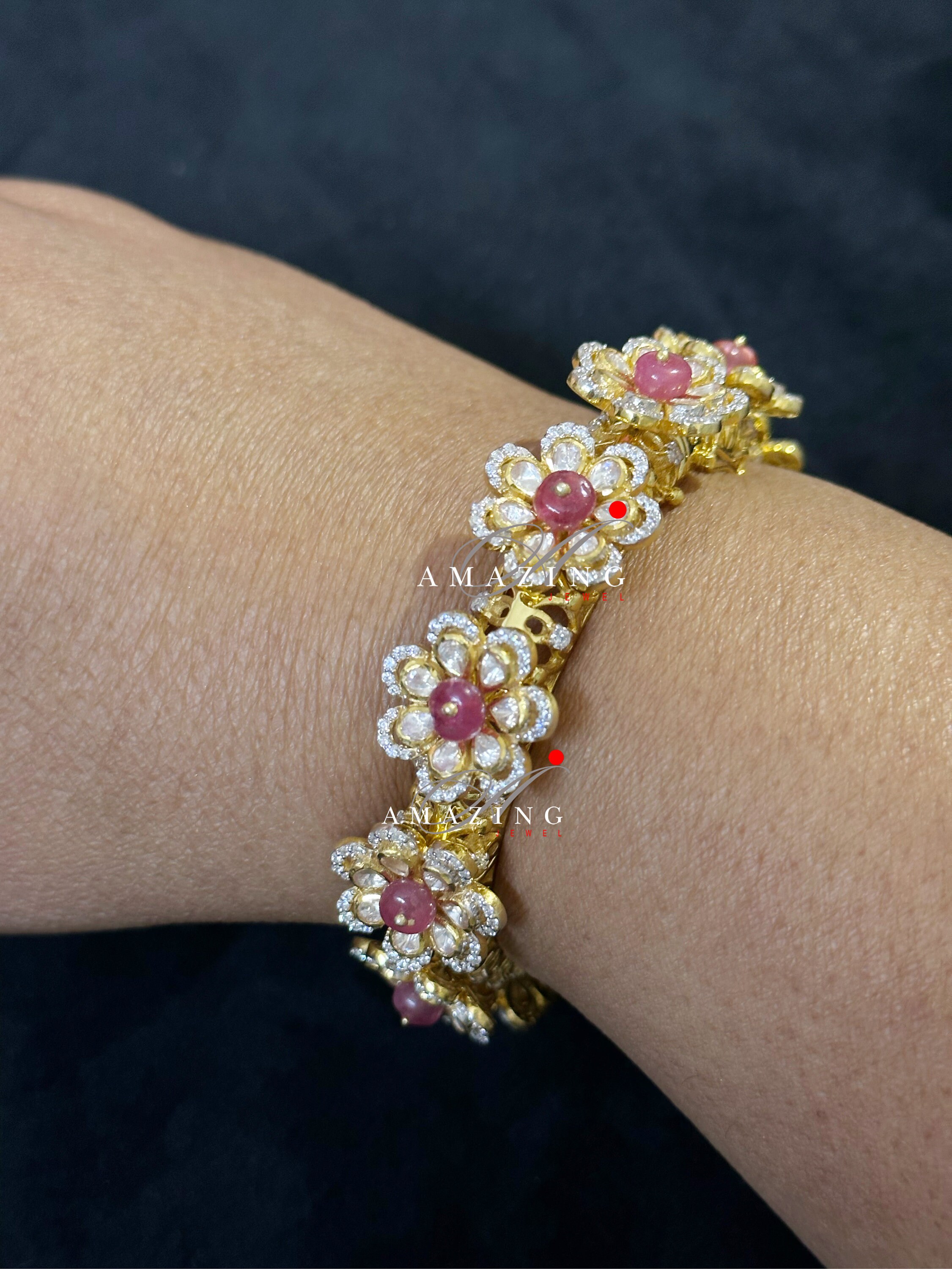 Silver Moissanite Polki Hydro Ruby Bangle, 925 Bangle, Bridal Polki Bangle, Indian Traditional ...
