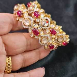 Silver Moissanite Polki Hydro Ruby Bangle, Silver Bangle, Bridal Polki Bangle, Indian ...