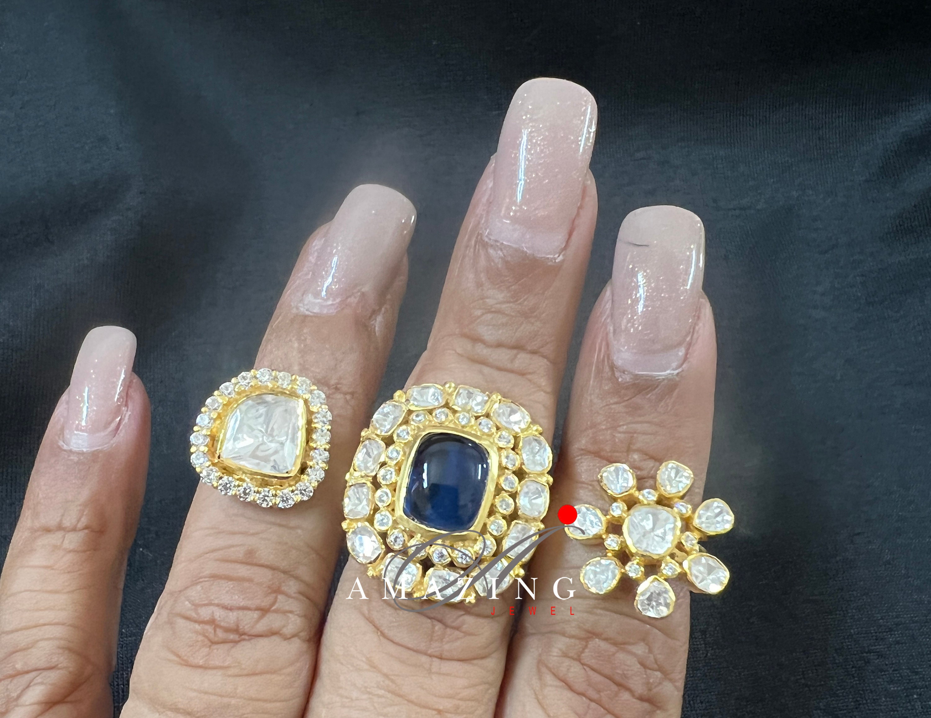 Silver Moissanite Polki Ring, Ring, Polki Ring, Contemporary Polki Ring ...