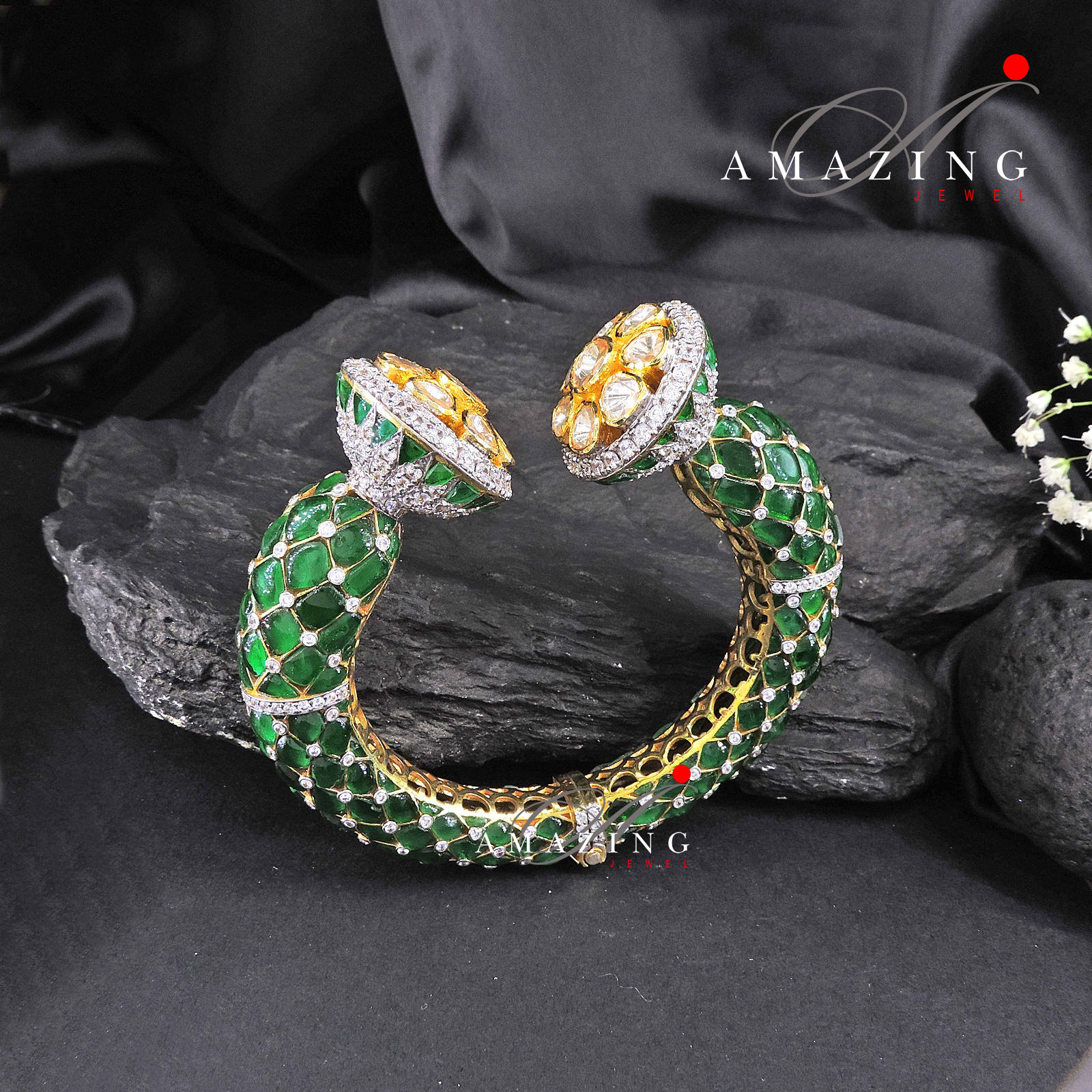 Silver Moissanite Polki Hydro Ruby Bangles,925 Silver Bangle, Bridal Polki Bangle ,indian ...