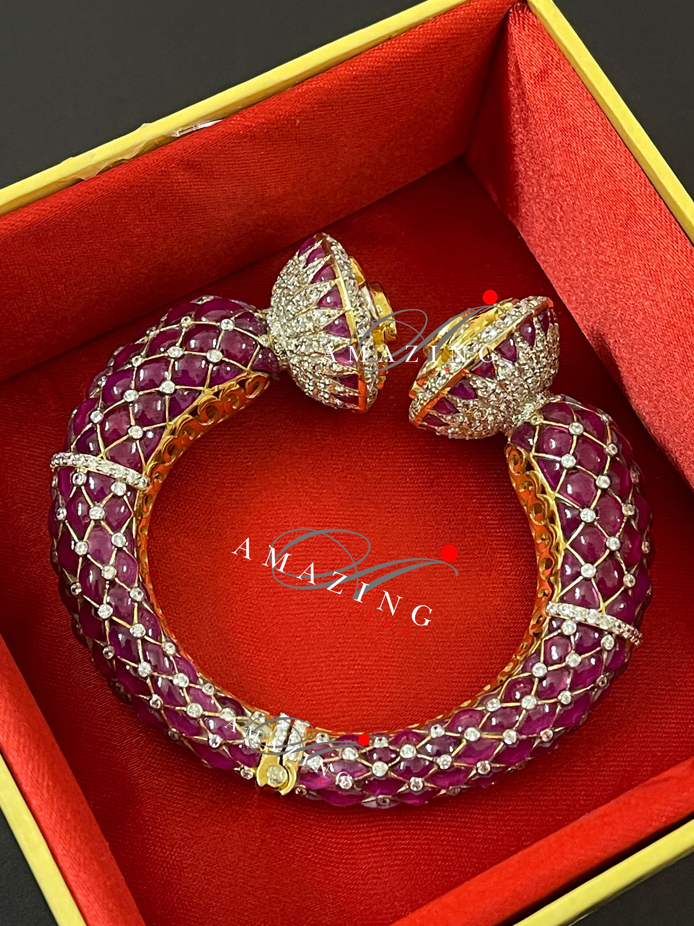 Silver Moissanite Polki Hydro Ruby Bangles,925 Silver Bangle, Bridal Polki Bangle ,indian ...