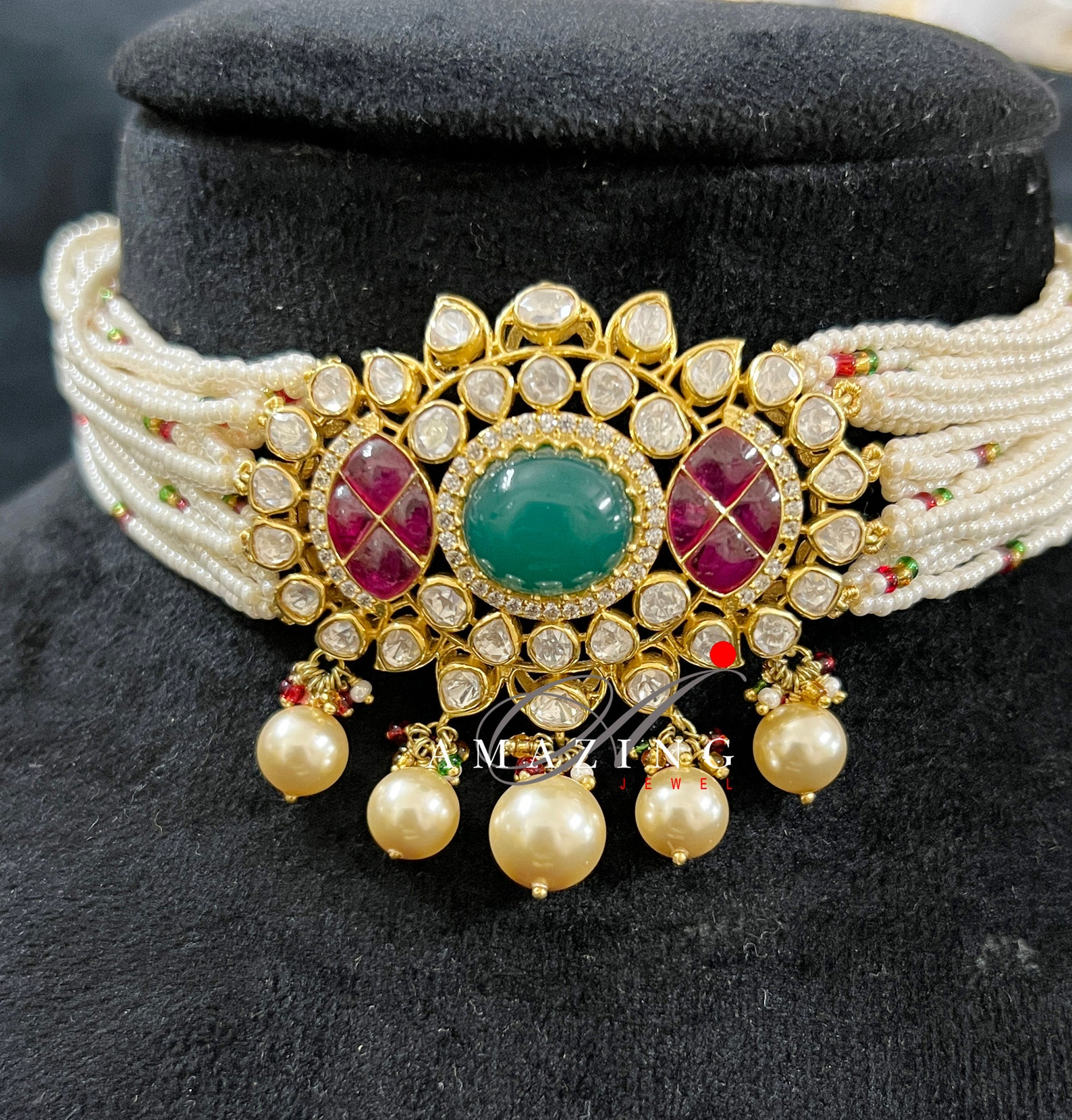 Silver Moissanite Polki Choker Polki Necklace Set - Etsy