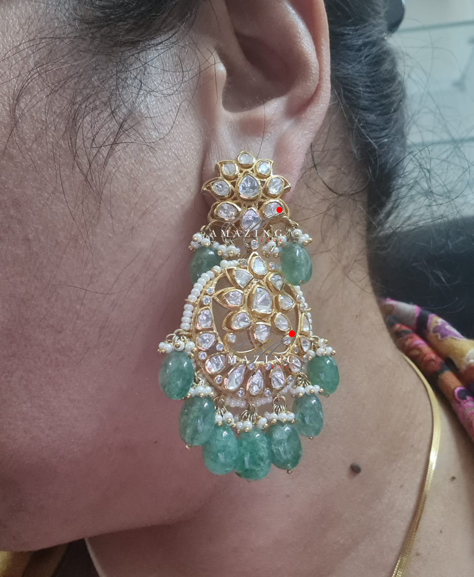 Silver Polki Chandbali, Emerald Earring, Kundan Chandbali, Bridal ...