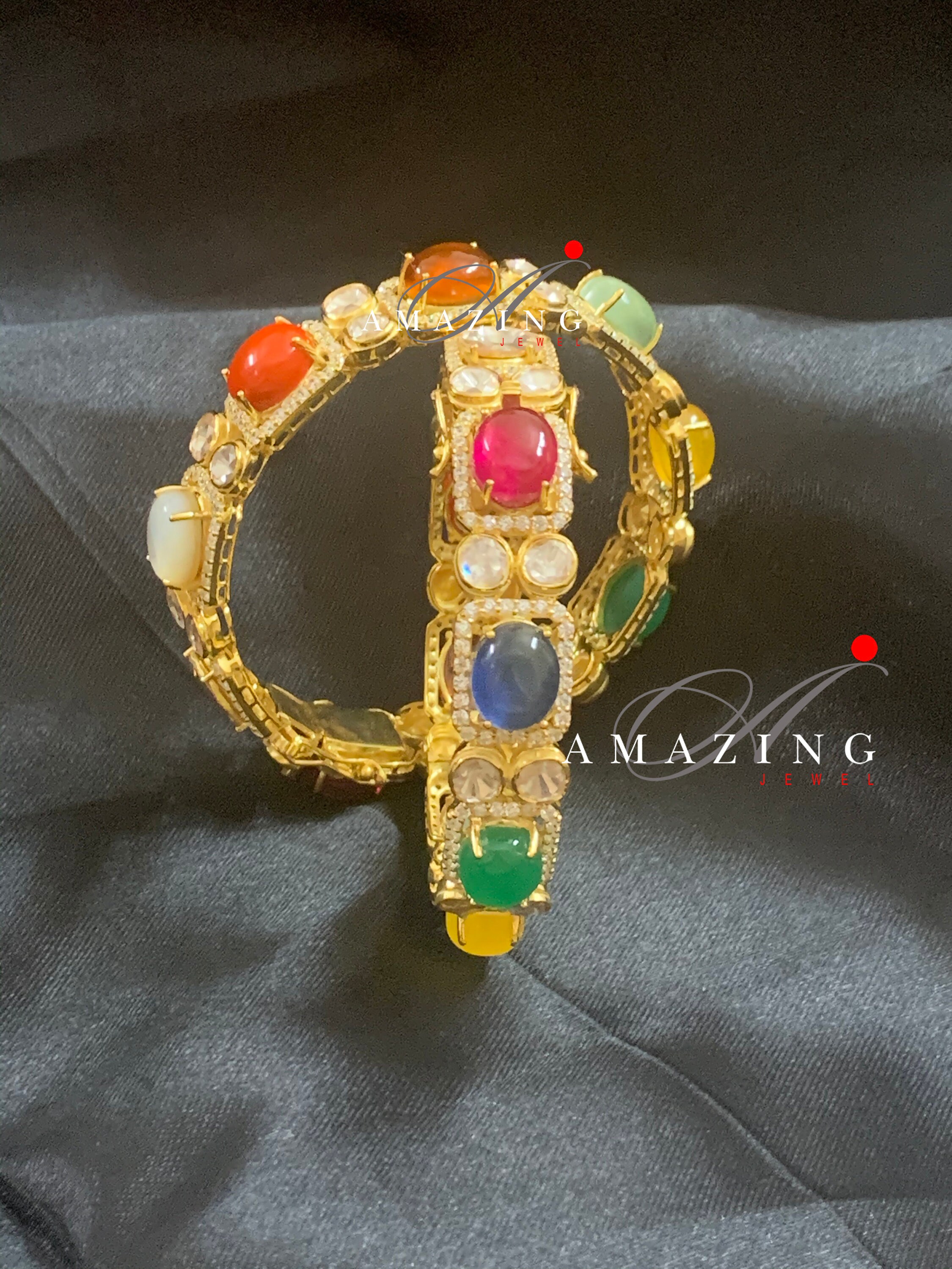 Silver Moissanite Polki Semi Precious Navratna Bangles Indian - Etsy