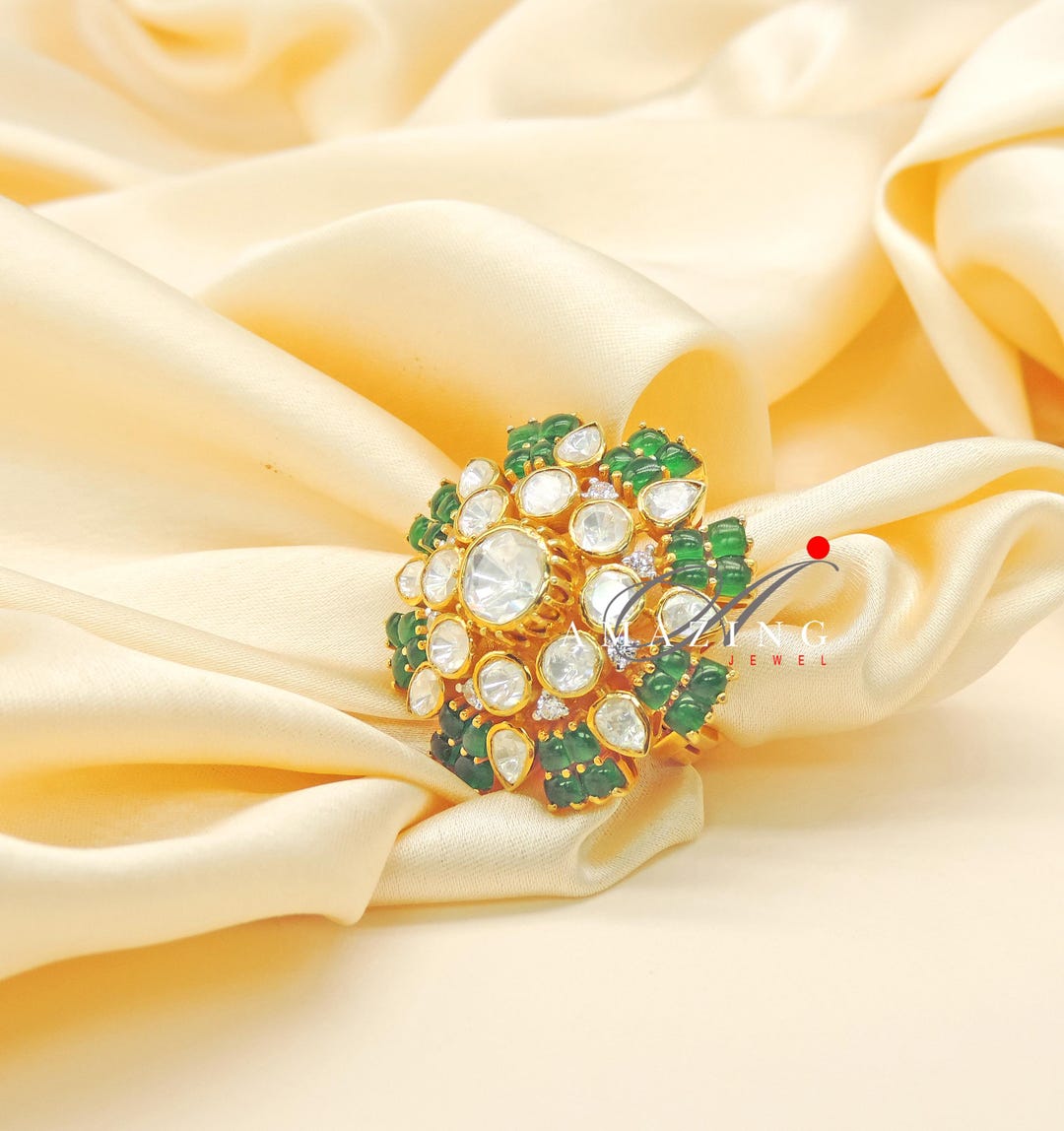 Silver Moissanite Polki Ring, Indian Traditional Ring, Polki Ring ...