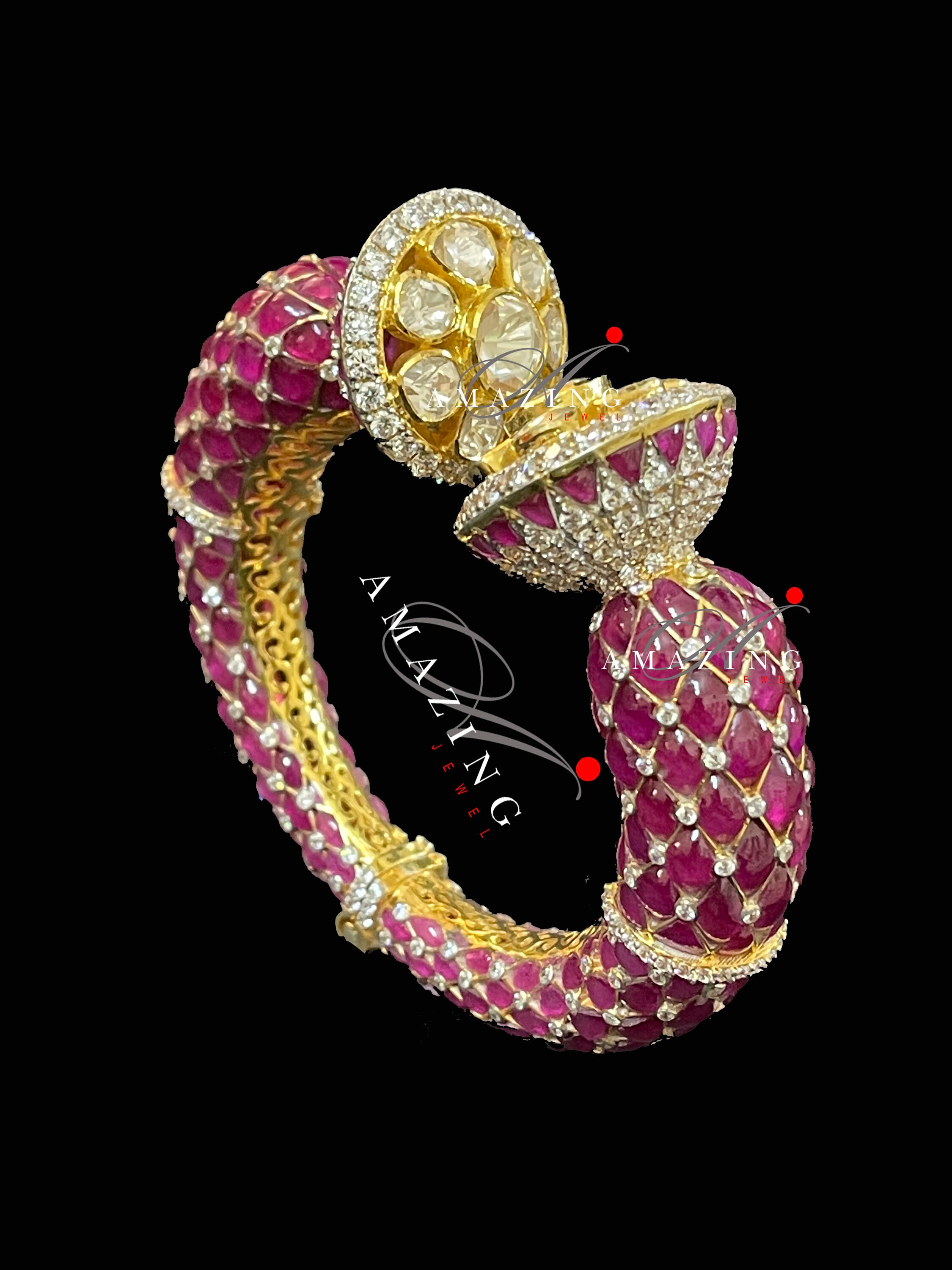 Silver Moissanite Polki Hydro Ruby Bangles,925 Silver Bangle, Bridal Polki Bangle ,indian ...