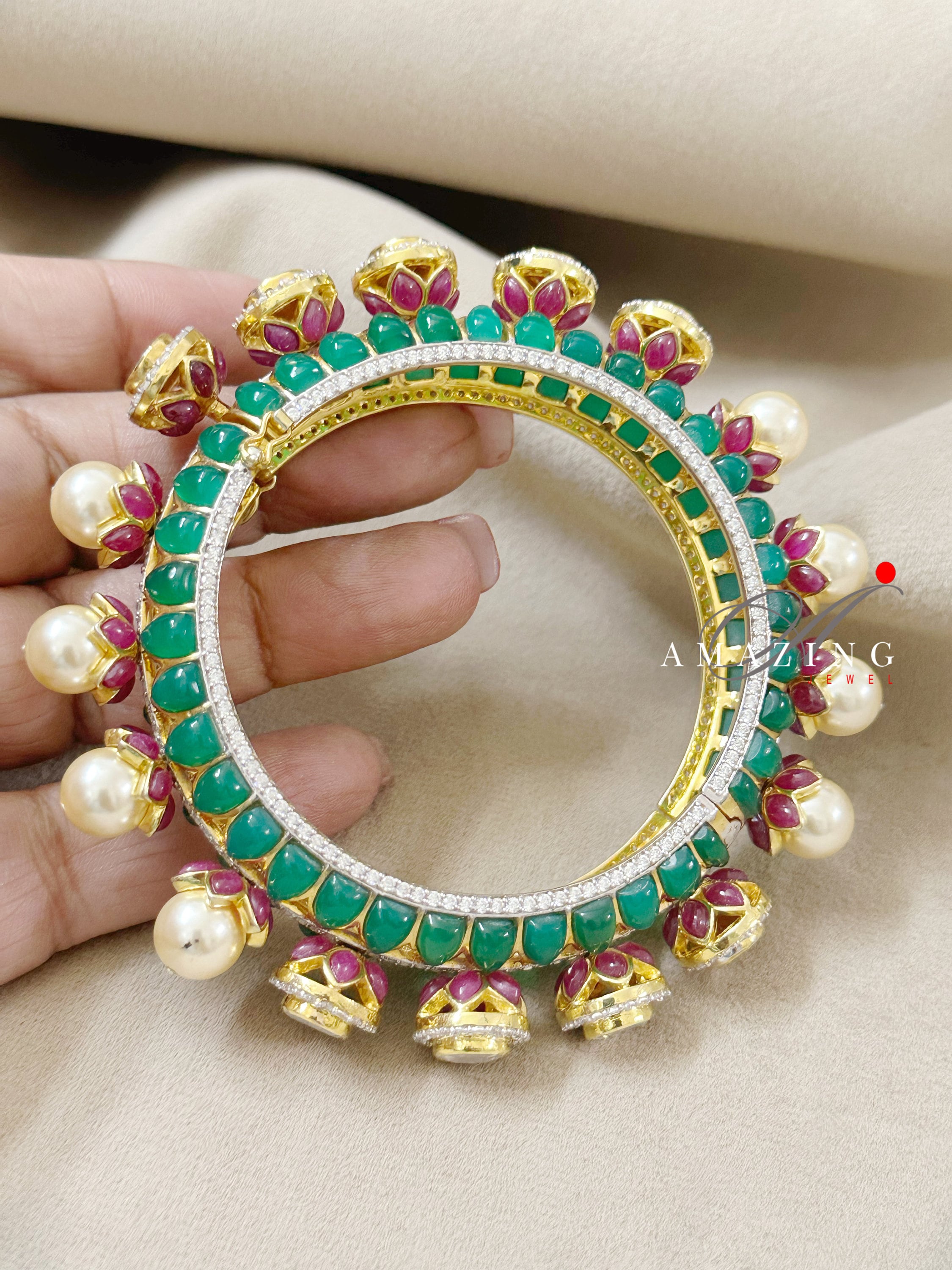 Silver Moissanite Polki Chip Stone Bangle, 925 Bangle, Bridal Polki ...