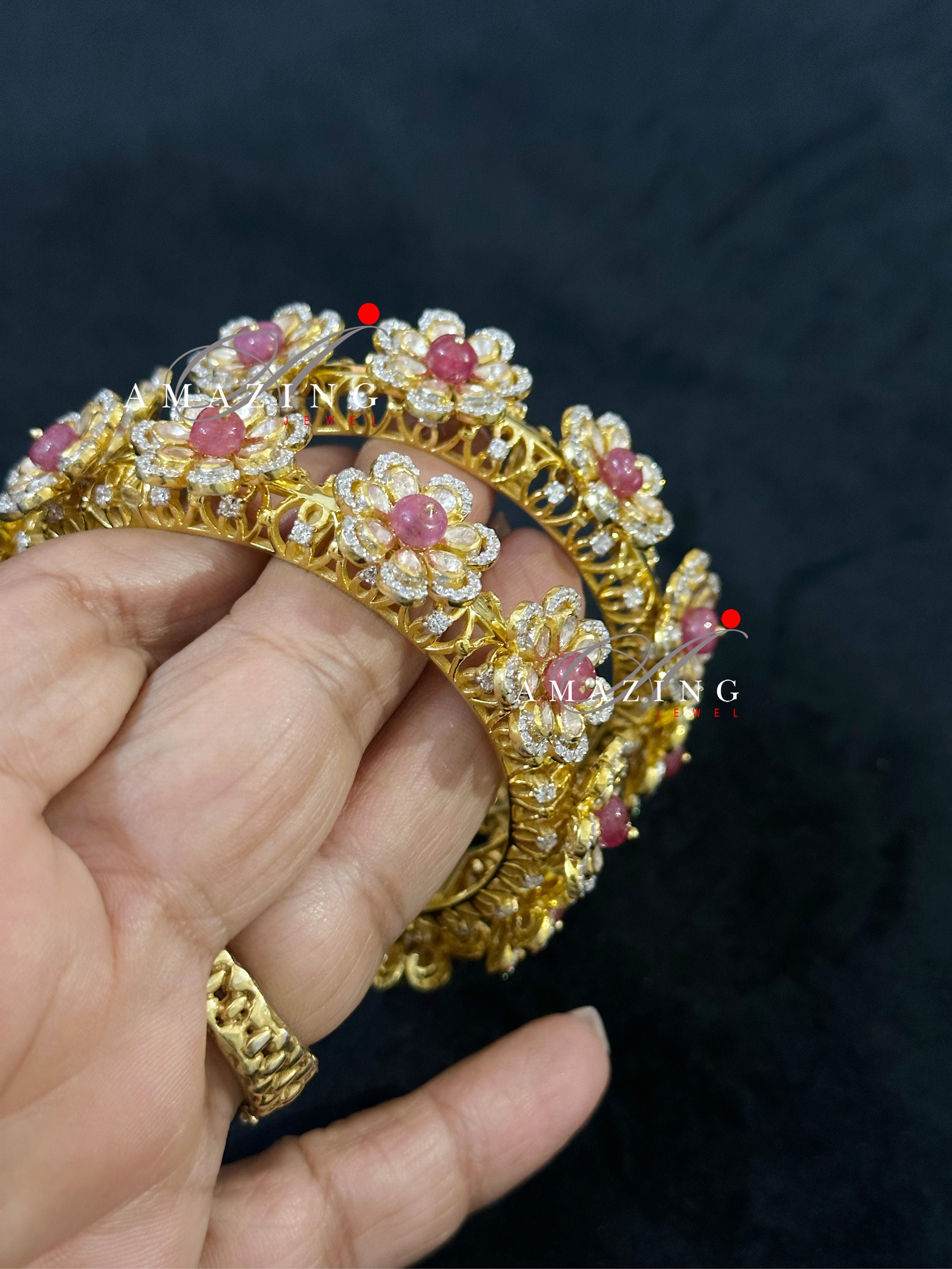 Silver Moissanite Polki Hydro Ruby Bangle, 925 Bangle, Bridal Polki Bangle, Indian Traditional ...