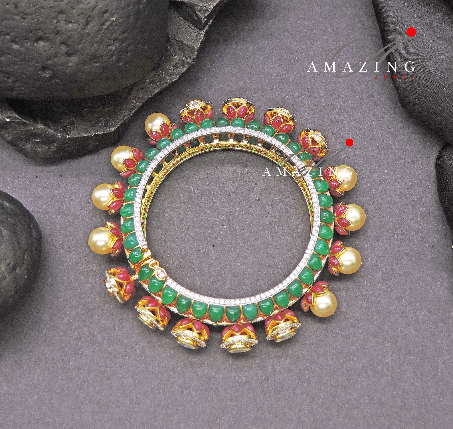 Silver Moissanite Polki Chip Stone Bangle, 925 Bangle, Bridal Polki ...