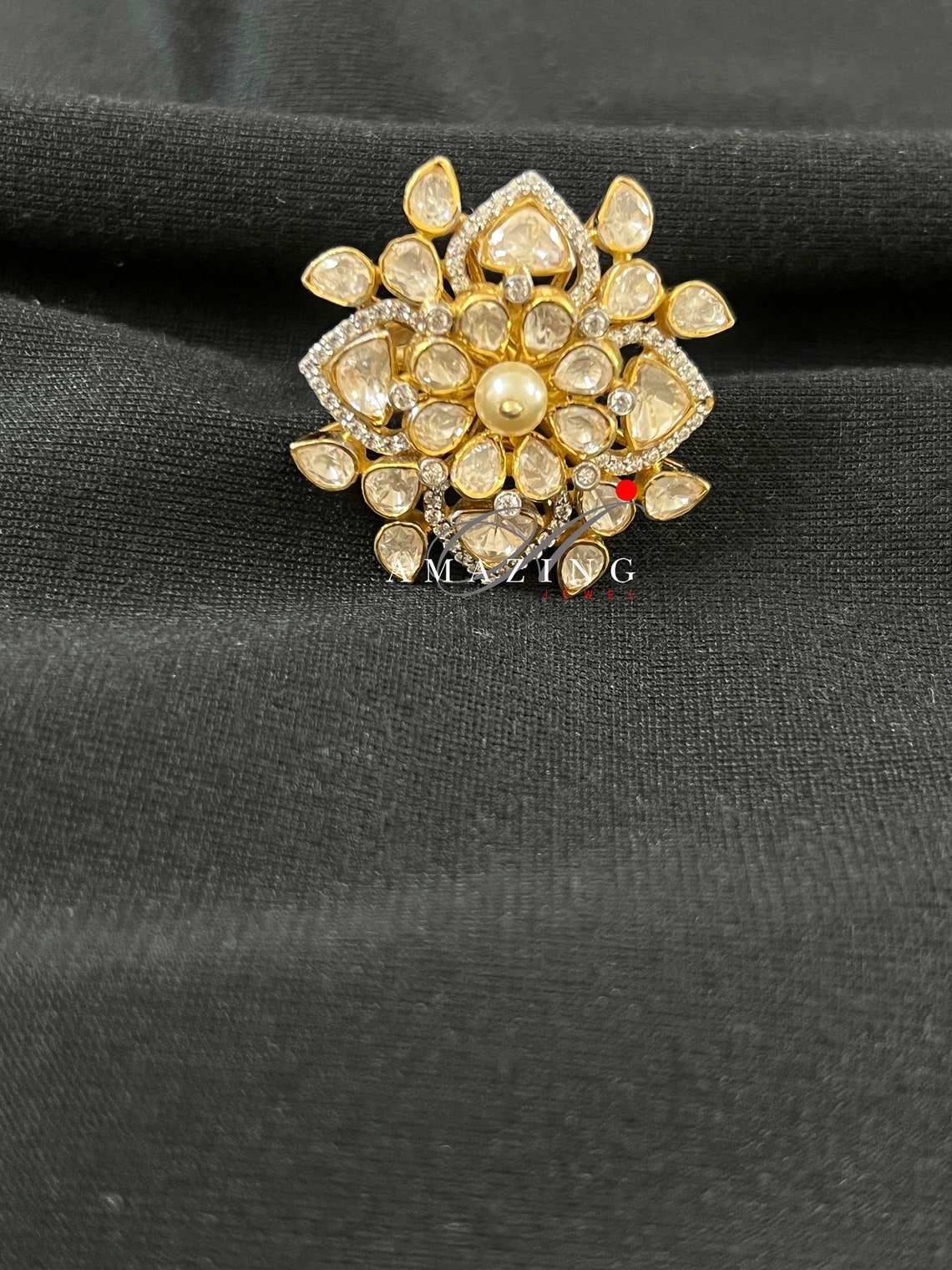 Silver Moissanite Polki Ring, Ring, Polki Ring, Moissanite Pearl Polki ...