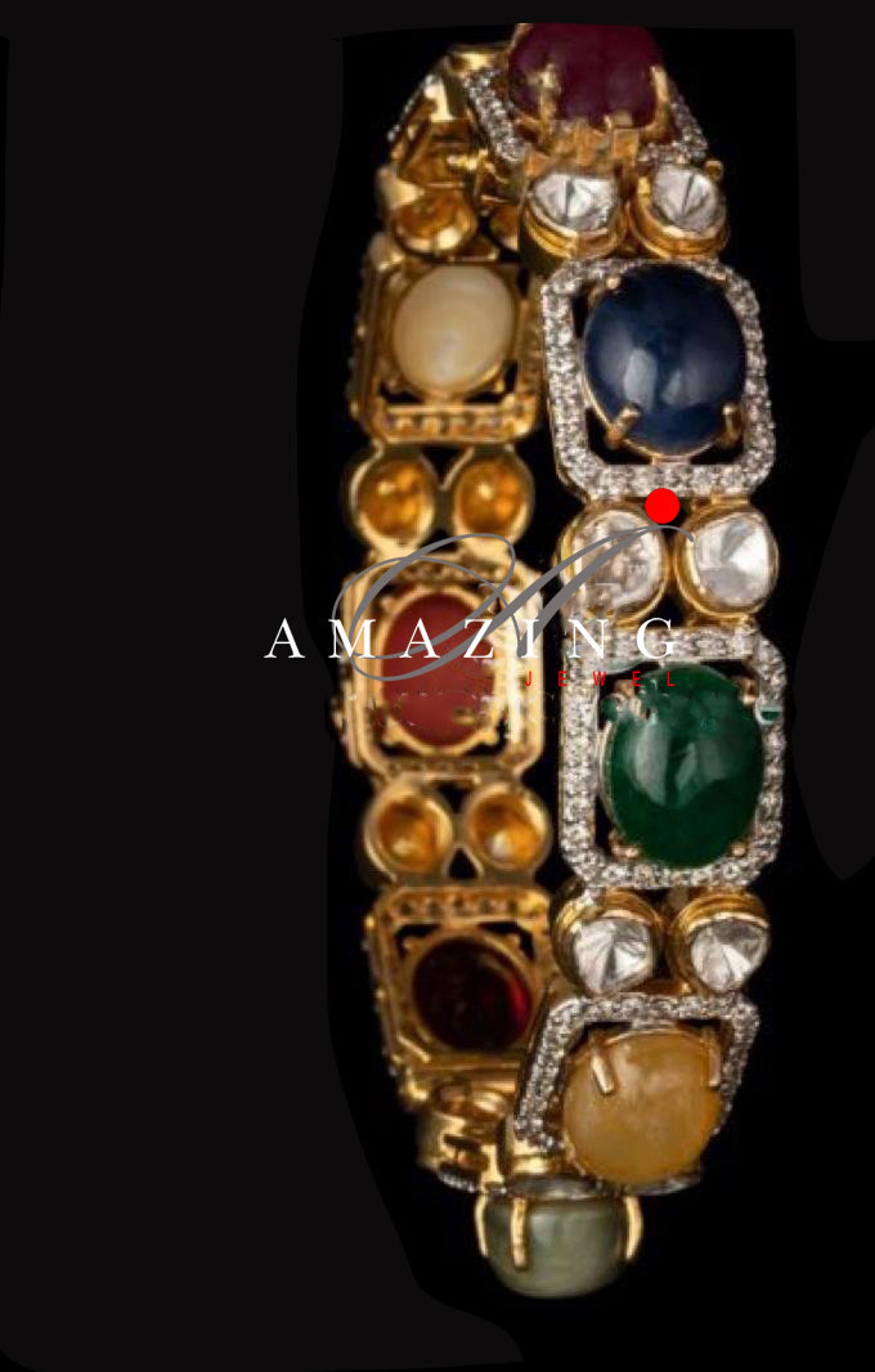 Silver Moissanite Polki Semi Precious Navratna Bangles Indian - Etsy