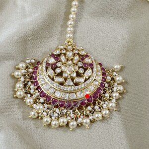 Silver Moissanite Polki & Ruby Hydro Chip Stone Mangtika ,moissanite ...