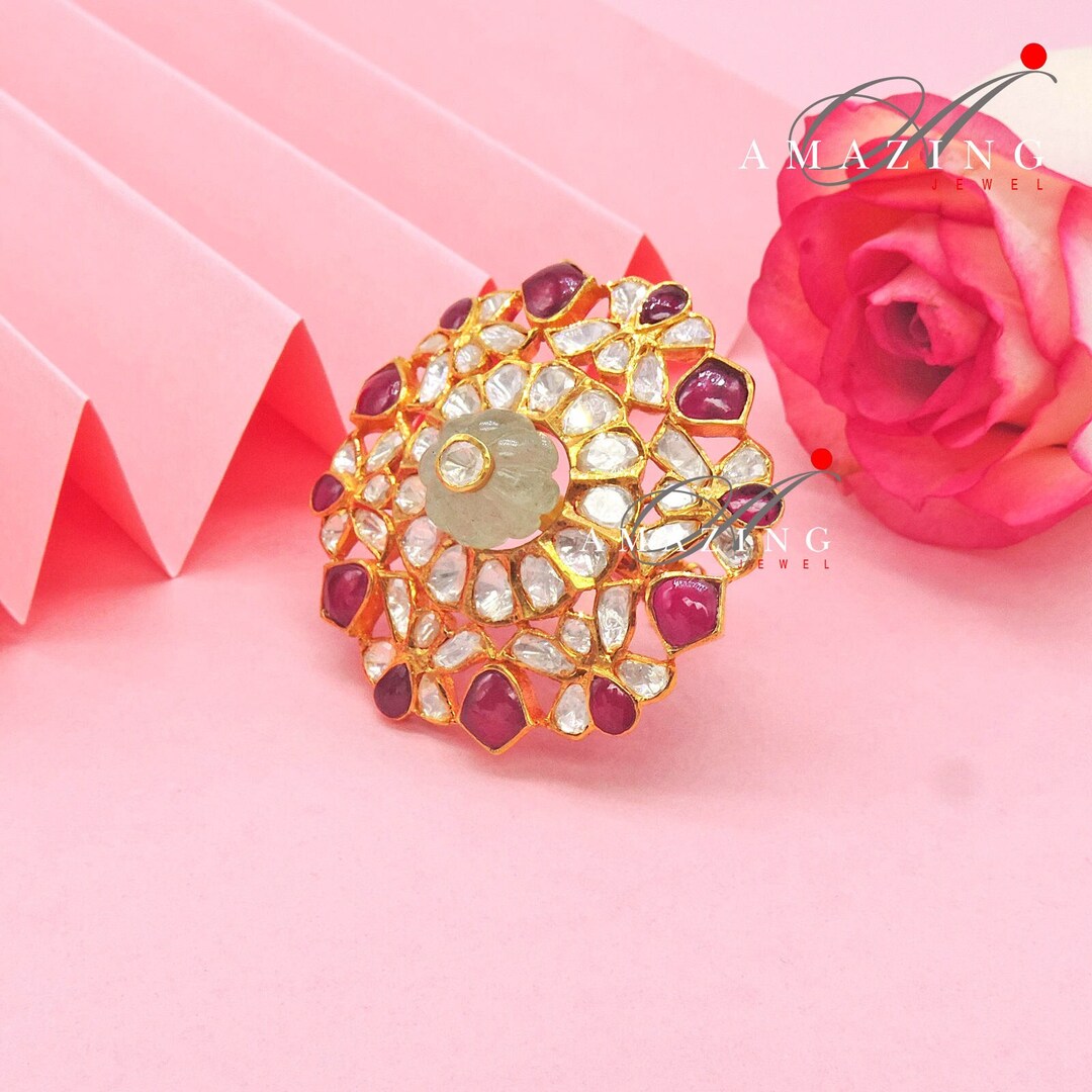 Silver Moissanite Polki Ring, Polki Ring, Moissanite Polki Ring ...