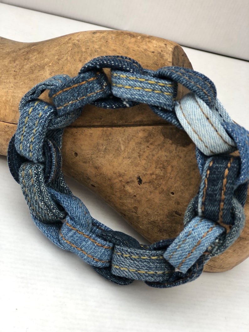 Blue Jeans Bracelet Recycled Fabric Bracelet Textile Jewelry Jeans ...