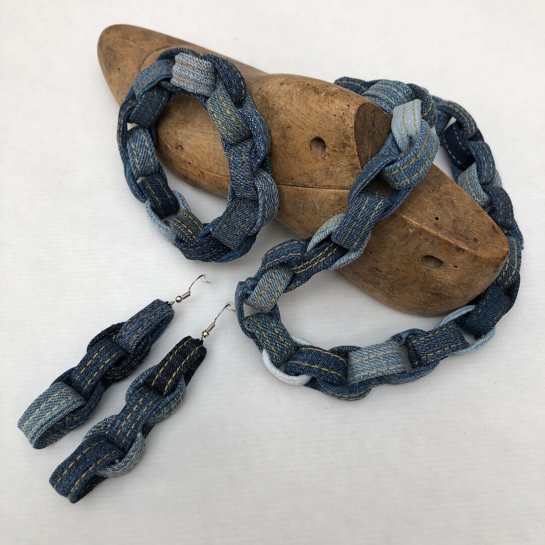 Jeans Jewelry Set, Jeans Necklace, Jeans Bracelet, Jeans Earrings ...