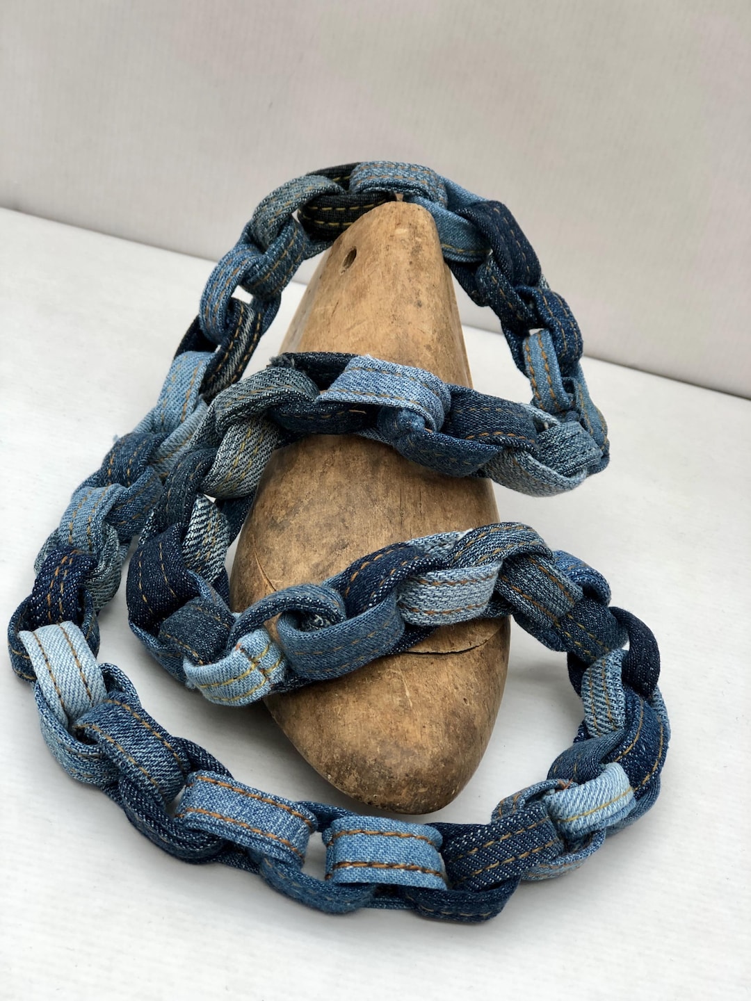 Jeans Necklace Made of Denim Loops Blue, Sewn Chunky Necklace, Textile ...