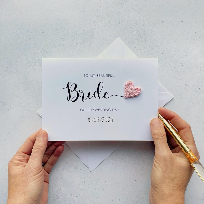 Bride Wedding Card – Crochet Heart Keepsake - Personalised Wedding Date ...